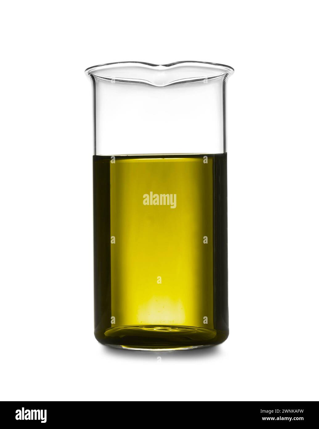 Beaker with yellow liquid isolated on white. Laboratory glassware Stock ...