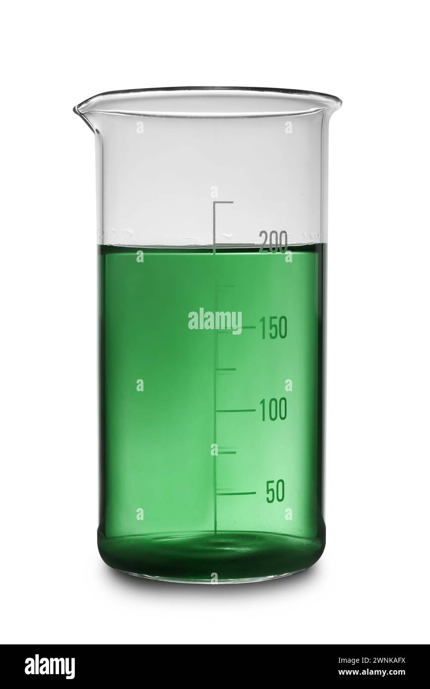 Beaker with green liquid isolated on white. Laboratory glassware Stock ...