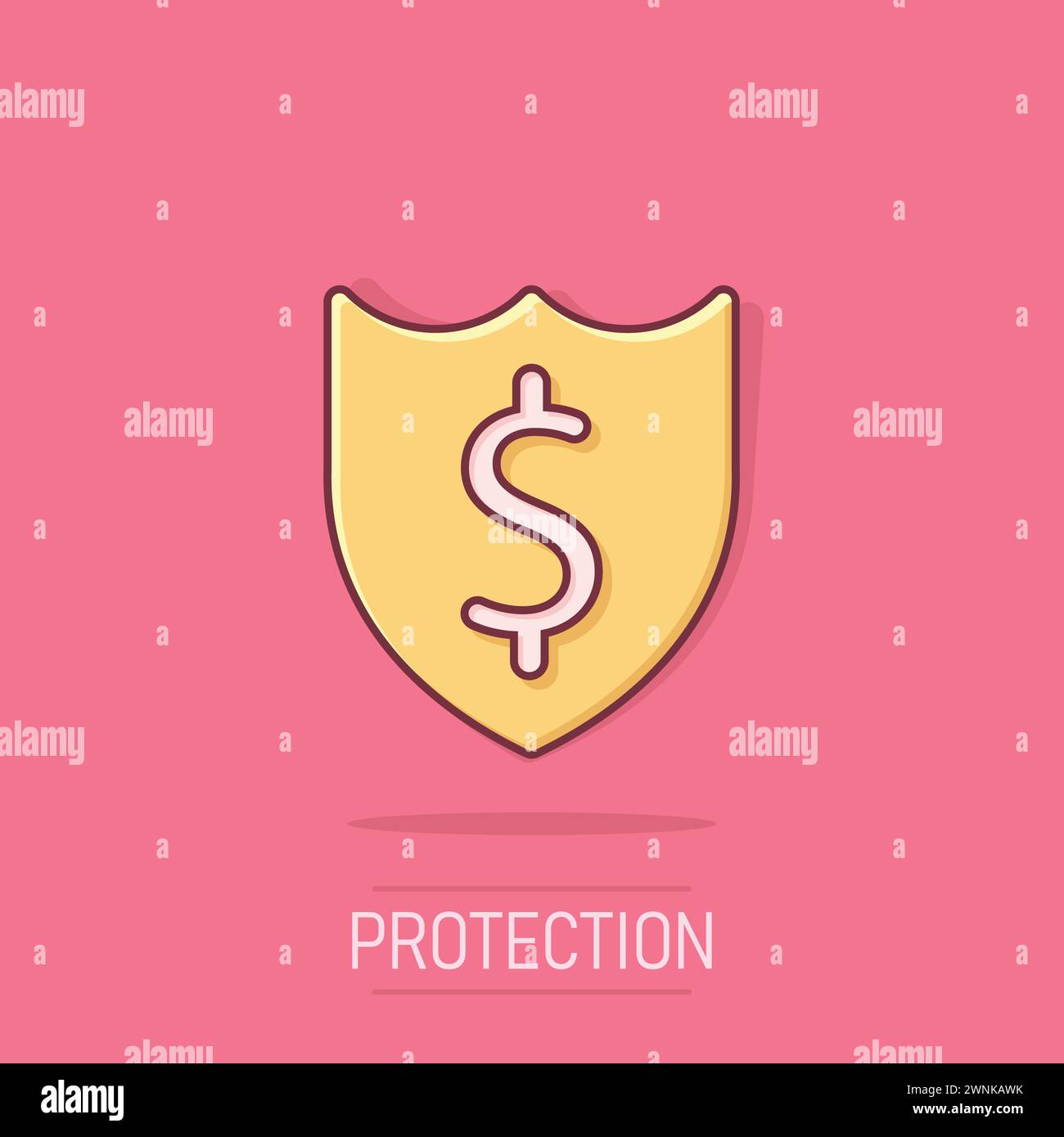 Shield with money icon in comic style. Cash protection cartoon vector ...