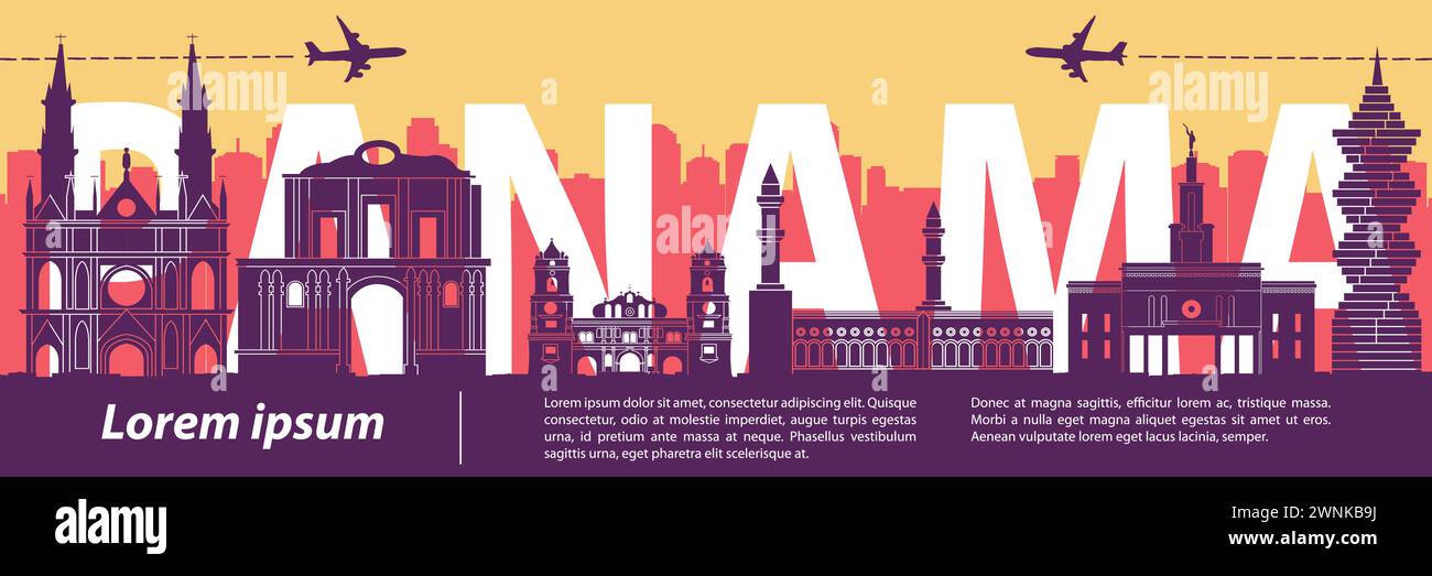 Panama famous landmarks by silhouette style,vector illustration Stock ...