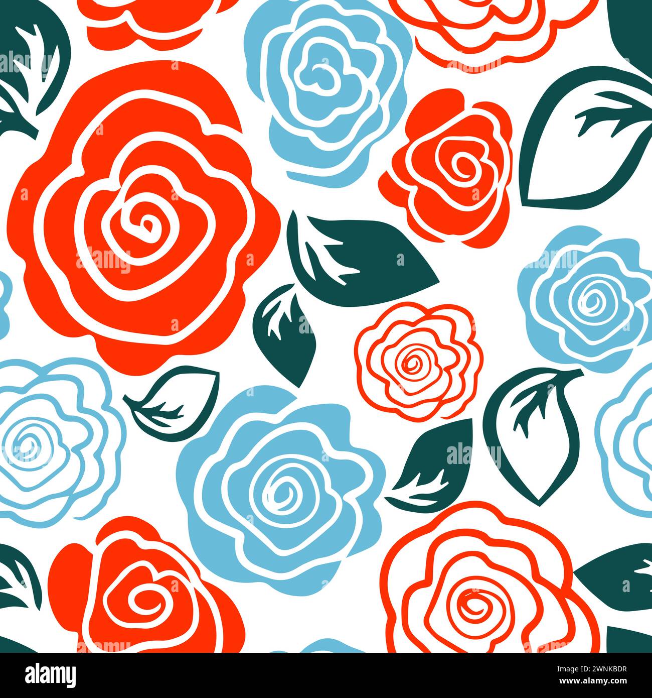 Roses simple seamless pattern hand drawing. Not AI, Vector illustration ...