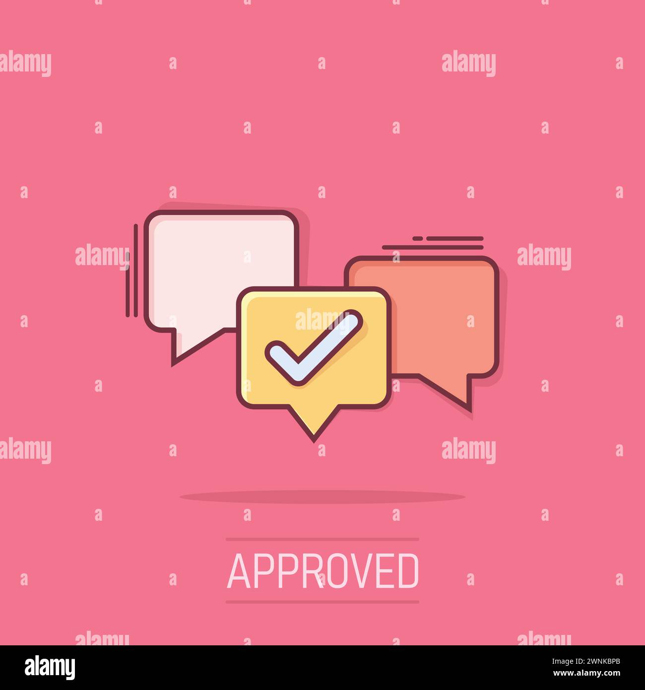 Speak chat sign icon in comic style. Speech bubble with check mark ...
