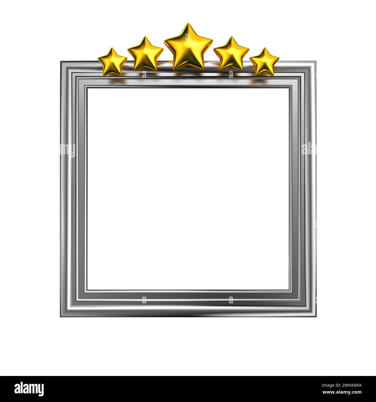 Chrome frame with golden star shapes isolated. Rating or quality ...