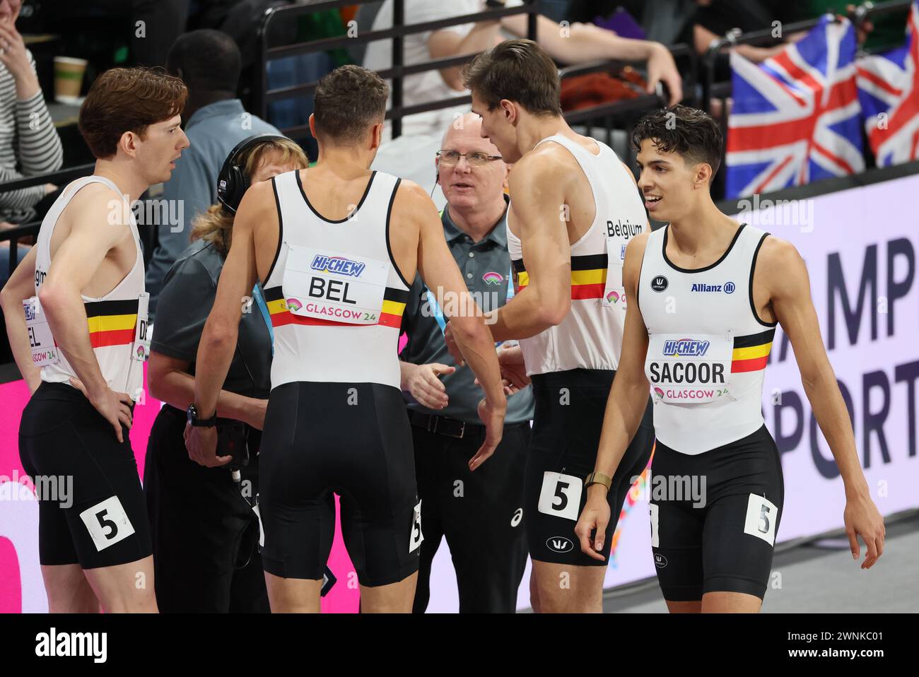 Glasgow, UK. 03rd Mar, 2024. Belgian Tibo De Smet, Belgian Dylan Borlee ...
