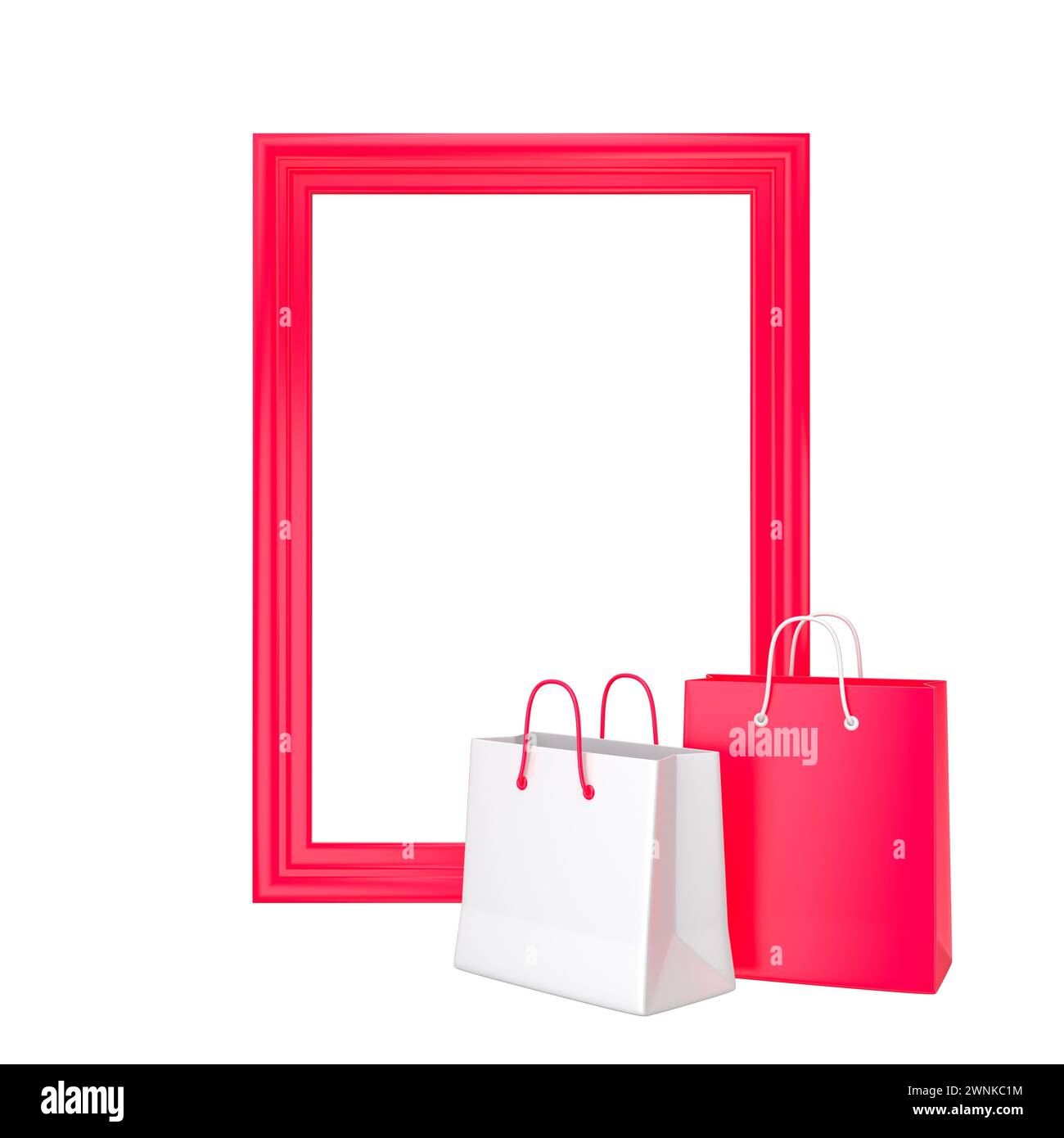 Red frame with bags for sales isolated. Offer promotion concept mockup ...