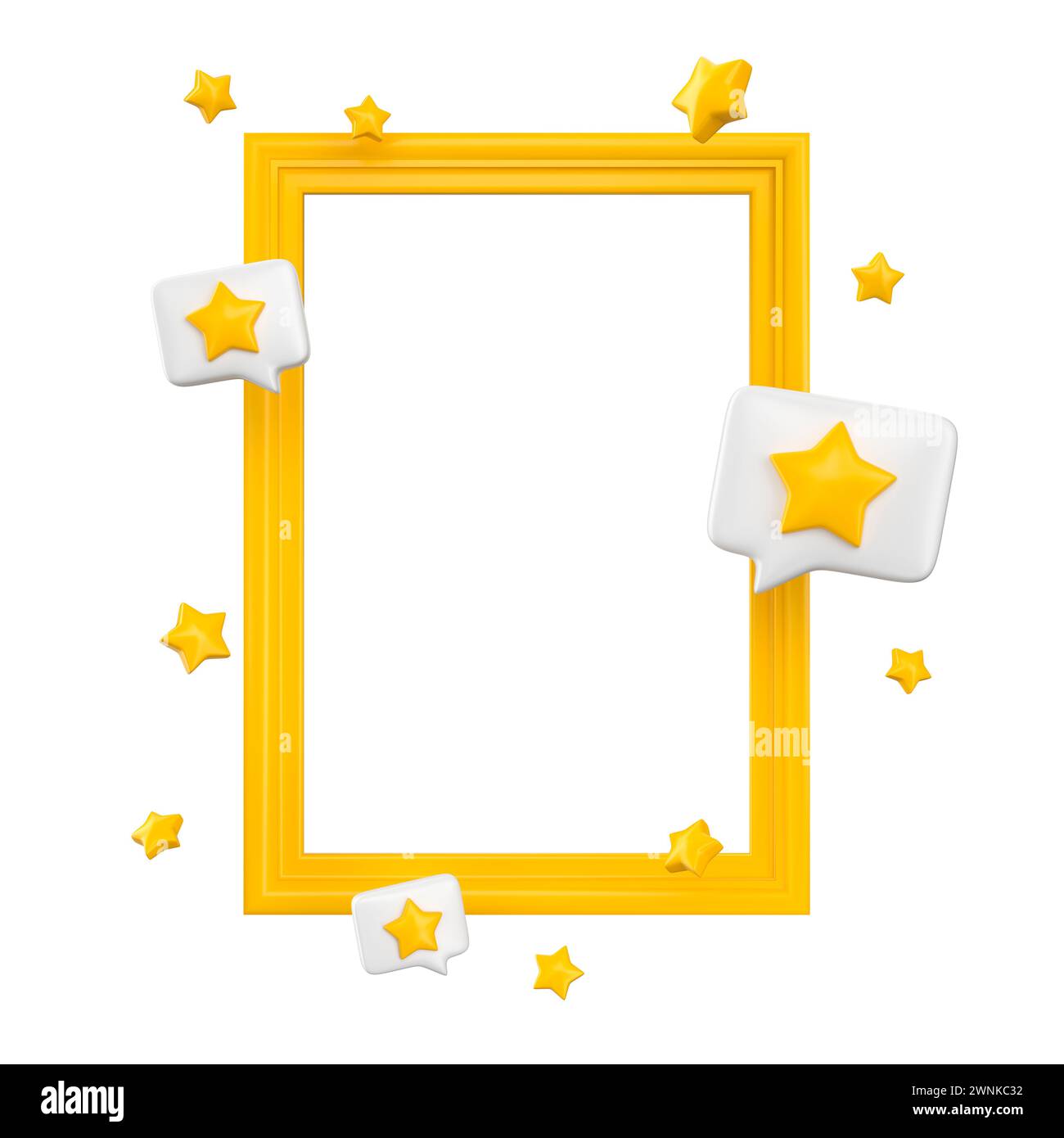 Yellow frame with yellow star shapes isolated. Review concept mockup ...