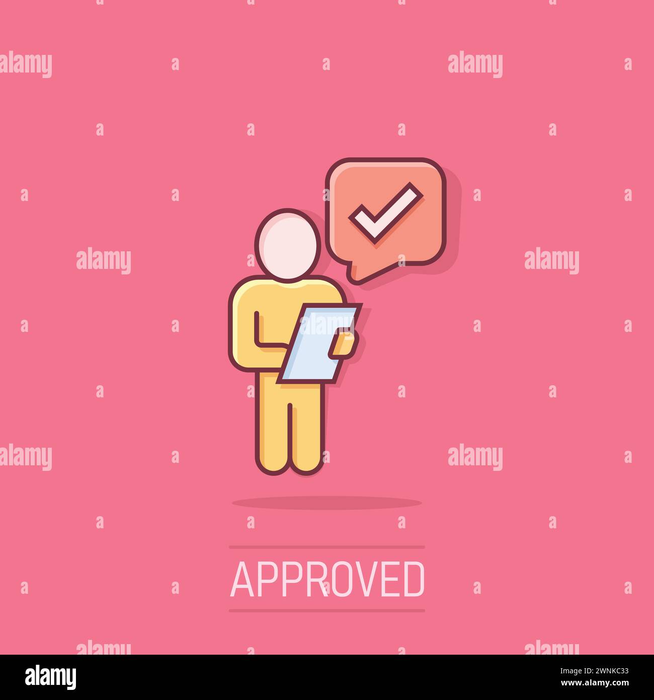 Organization management icon in comic style. People with check mark ...