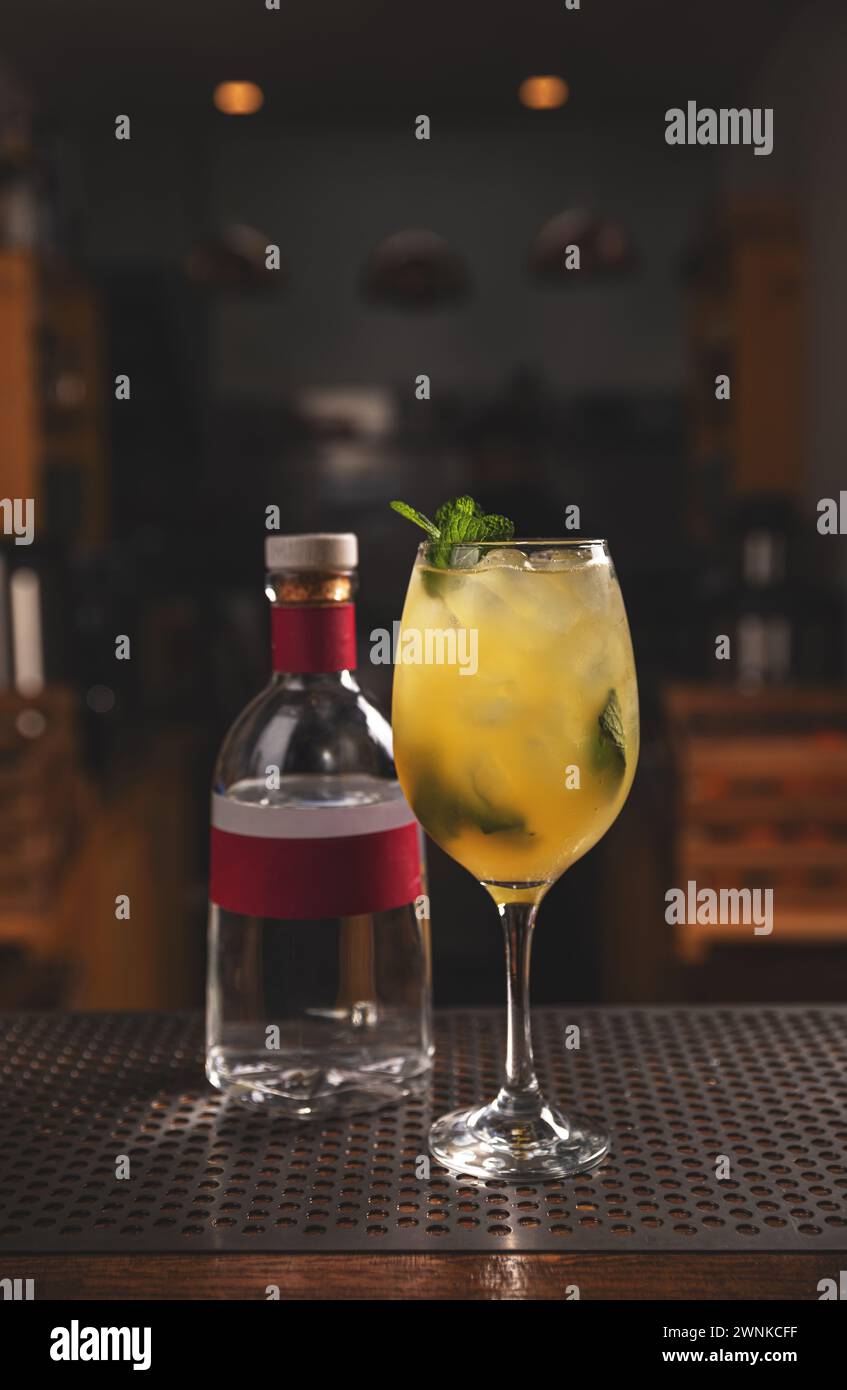 Fresh lemon cocktail with rum, mint and ice Stock Photo - Alamy