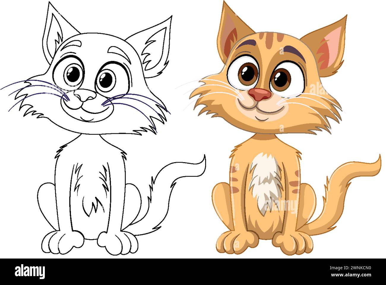 Two stylized cats, one colored and one outlined Stock Vector Image ...