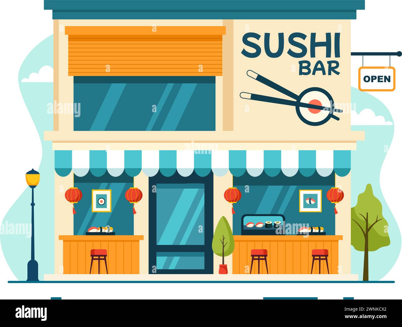 Sushi Bar Vector Illustration of Japan Asian Food or Restaurant of ...