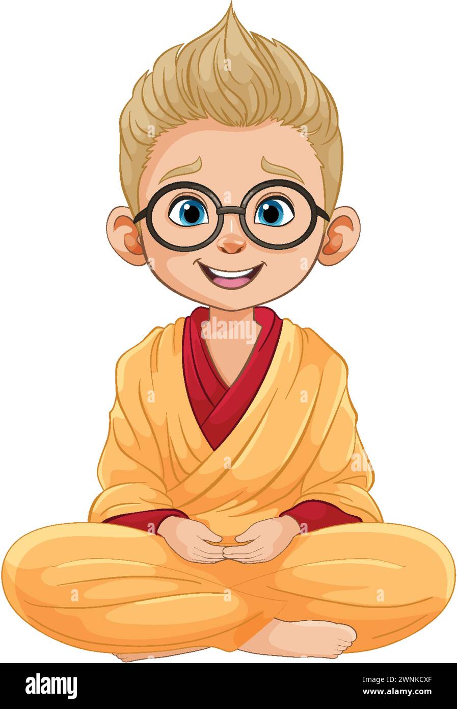 Smiling cartoon boy meditating in traditional attire Stock Vector Image ...