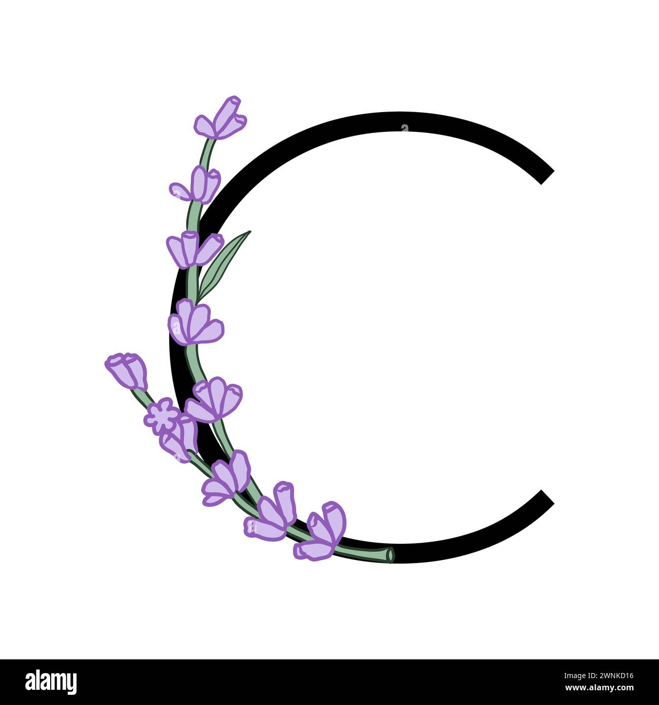 Lavender blossom violet little flower alphabet for design of card or ...