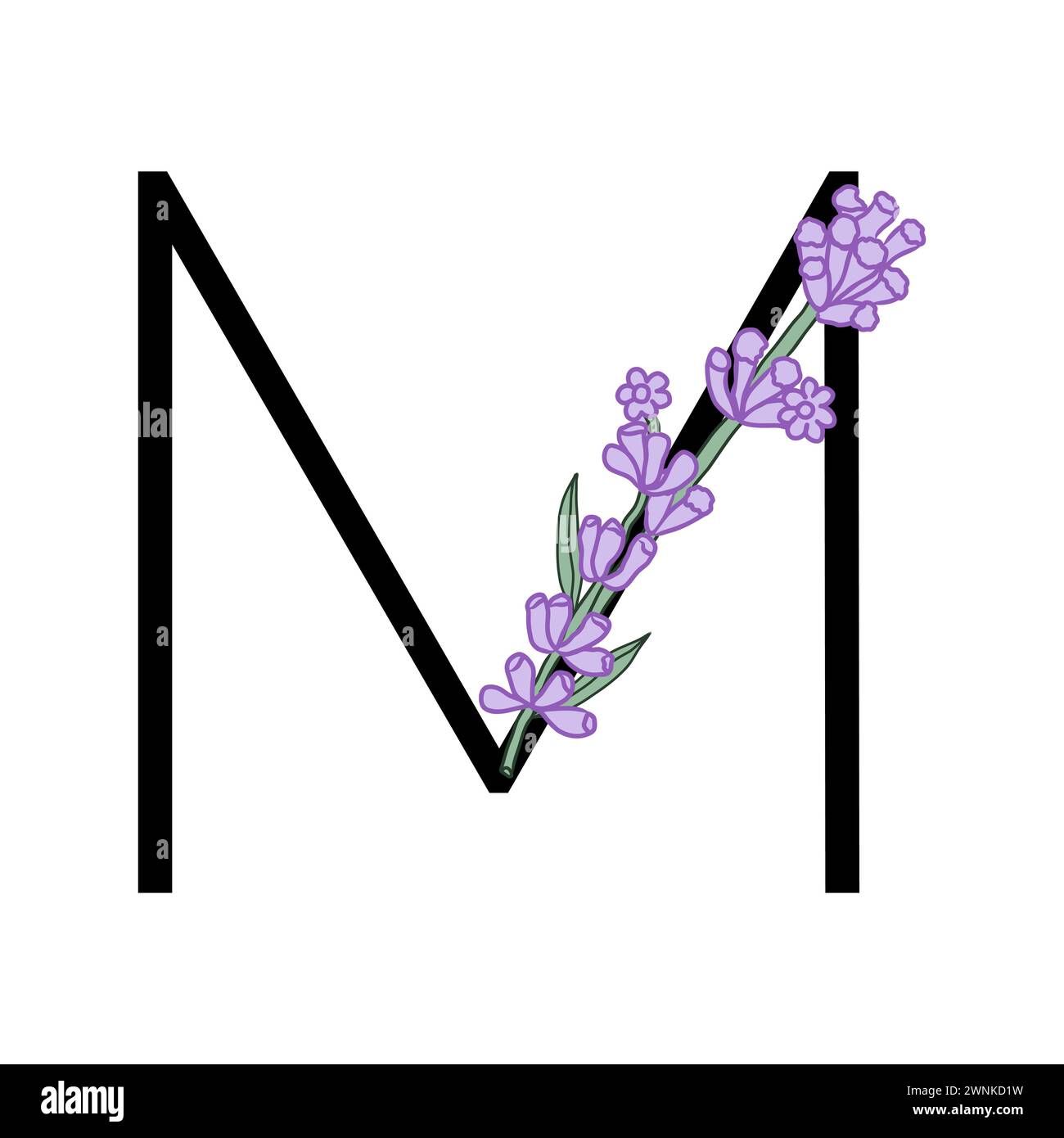 Lavender blossom violet little flower alphabet for design of card or ...