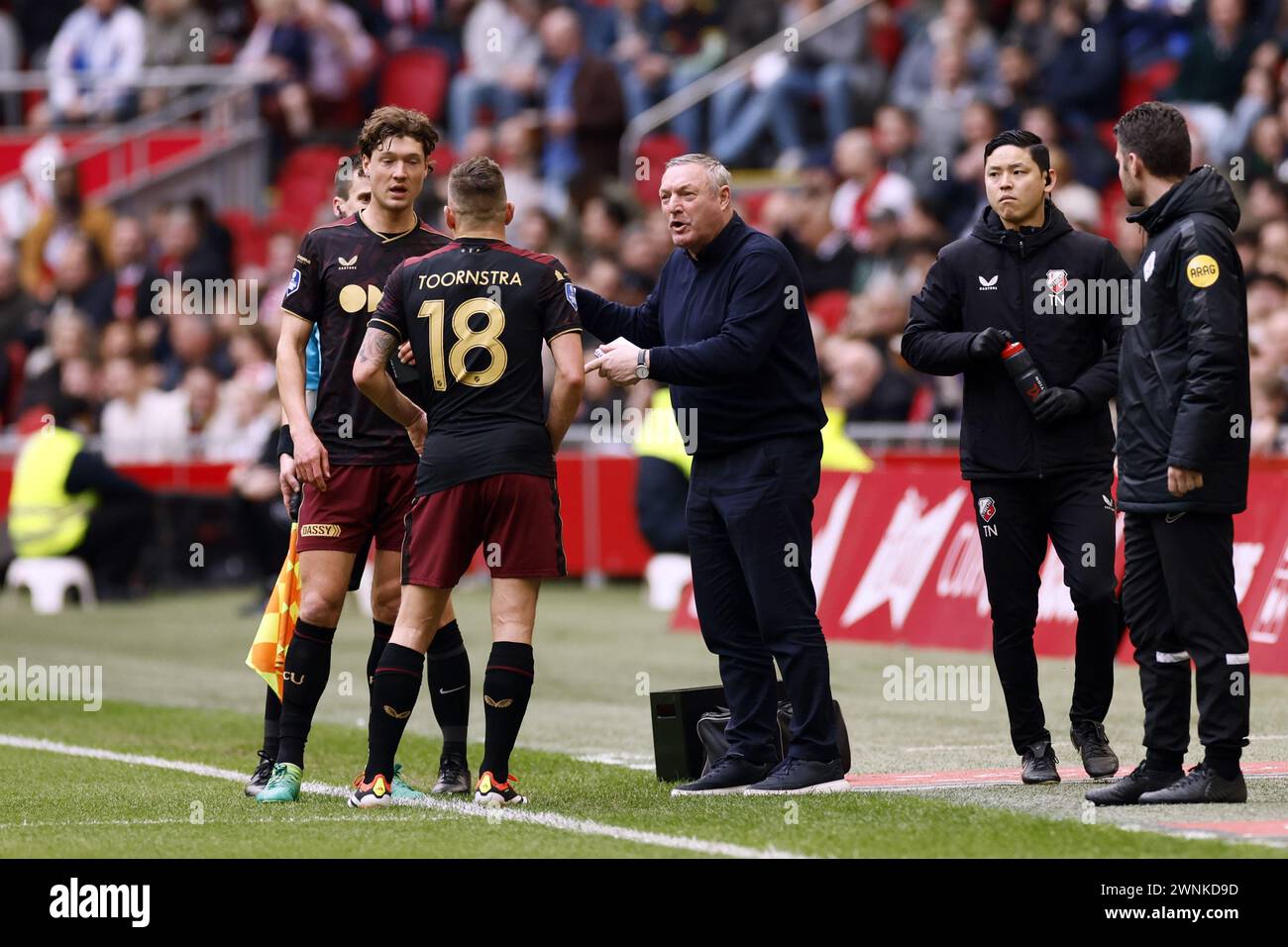 AMSTERDAM - (l-r) Sam Lammers of FC Utrecht, Jens Toornstra of FC Utrecht, FC Utrecht coach Ron ...