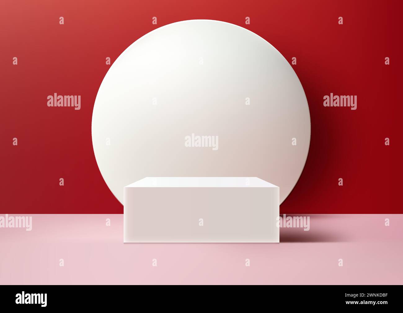 A white box podium with a white circle platform backdrop, both set ...