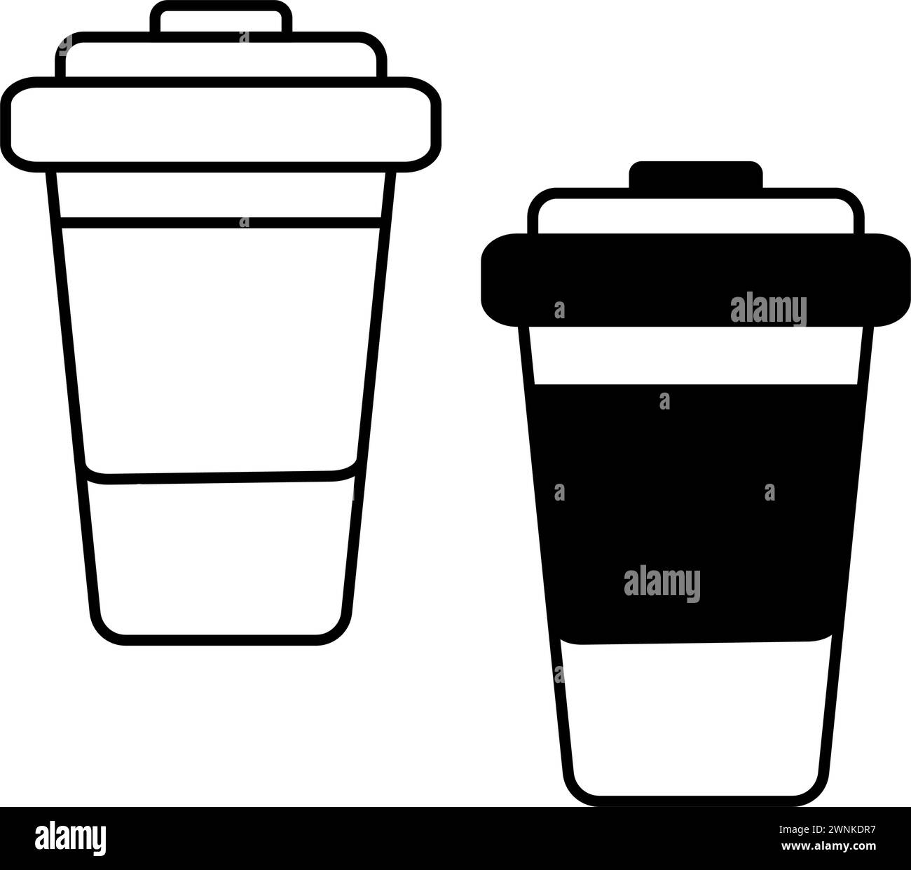 Outline drawing disposable coffee cup with lid. Design concept for logo ...