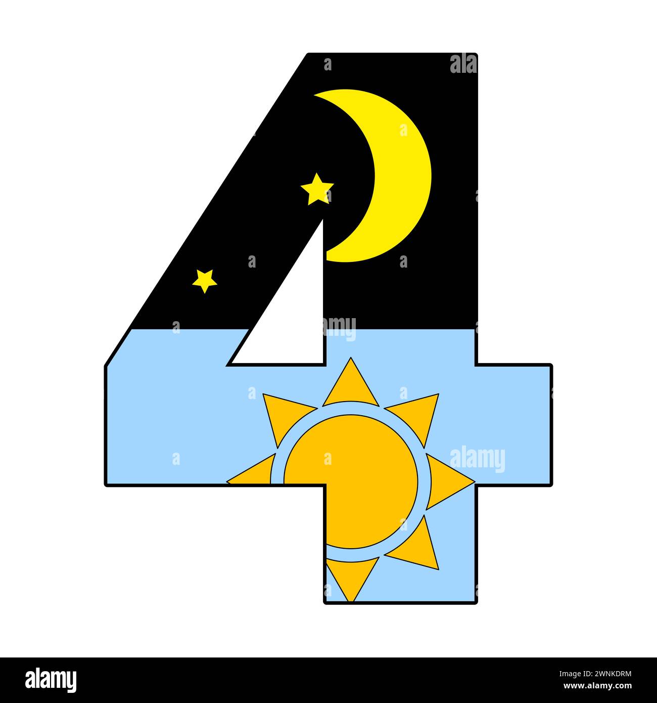 Fourth day of creation with sun, moon, and stars. Biblical illustration ...