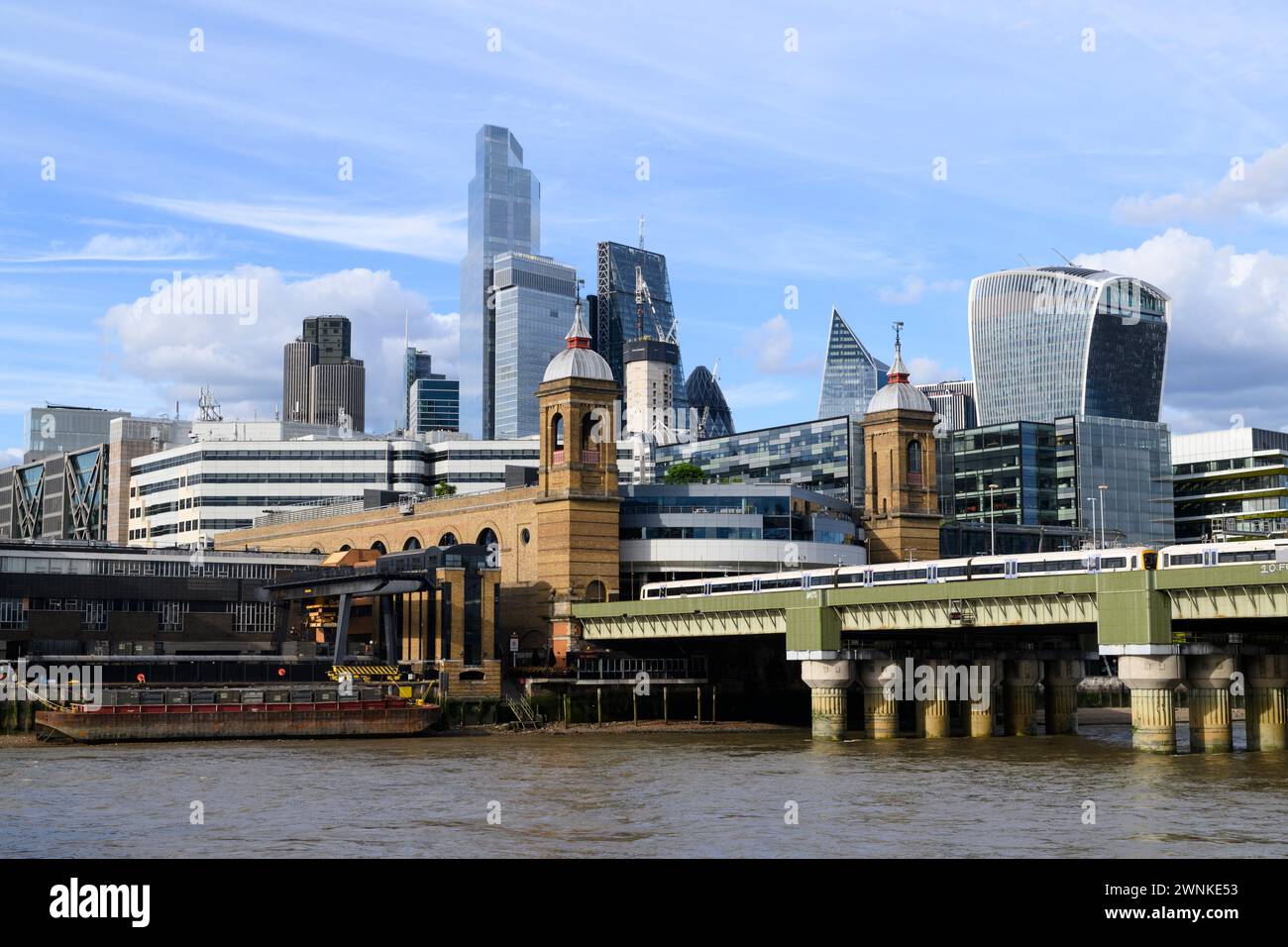Cannon Street railway bridge and station with the skyscrapers of the ...
