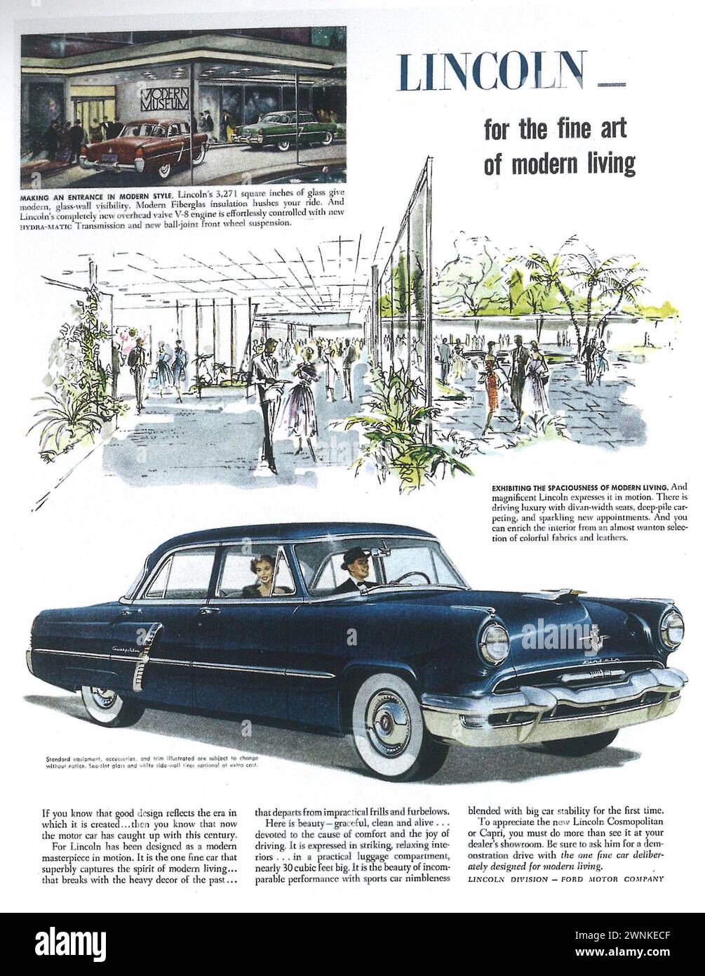 1952 Lincoln print ad. "For the fine art of modern living Stock Photo ...