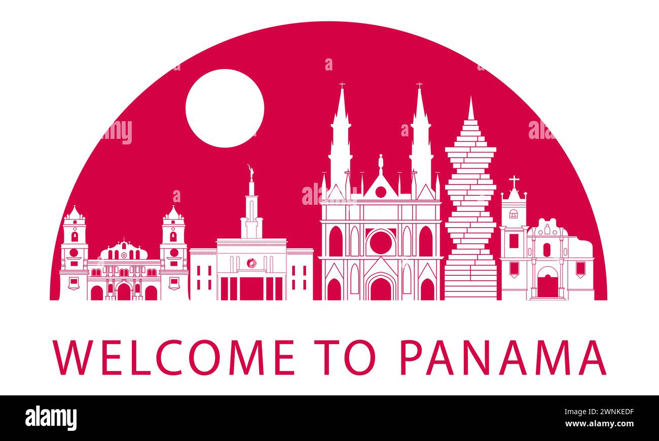 Panama famous landmarks by silhouette style,vector illustration Stock ...