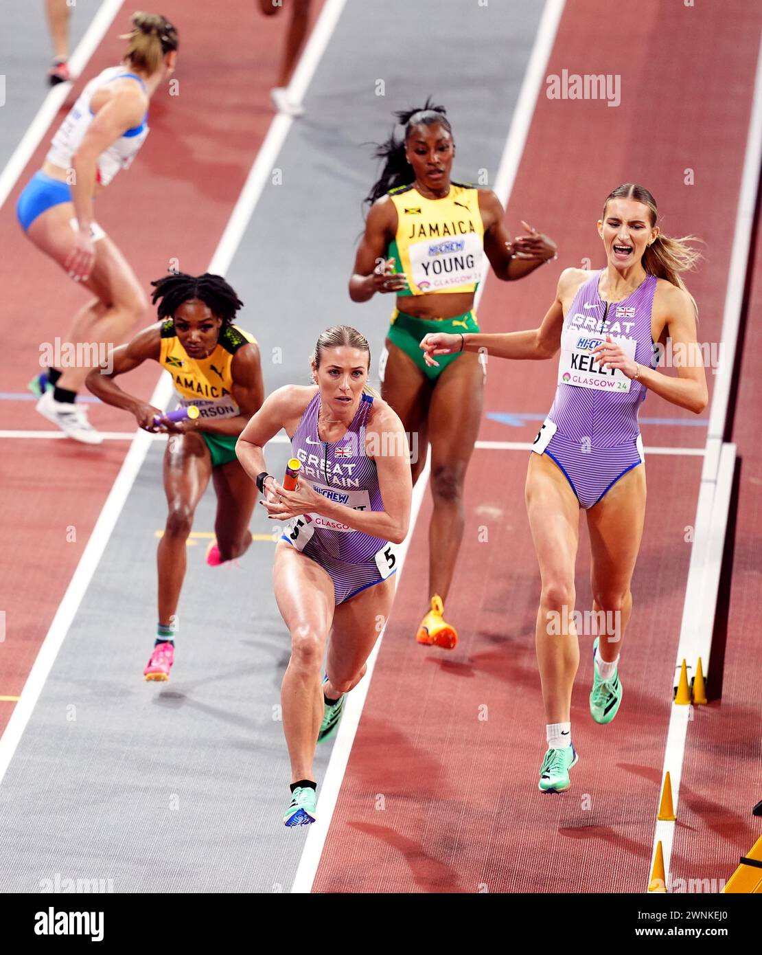 Great Britain's Jessie Knight and Hannah Kelly in action in the Women's 4 x 400m relay heats ...