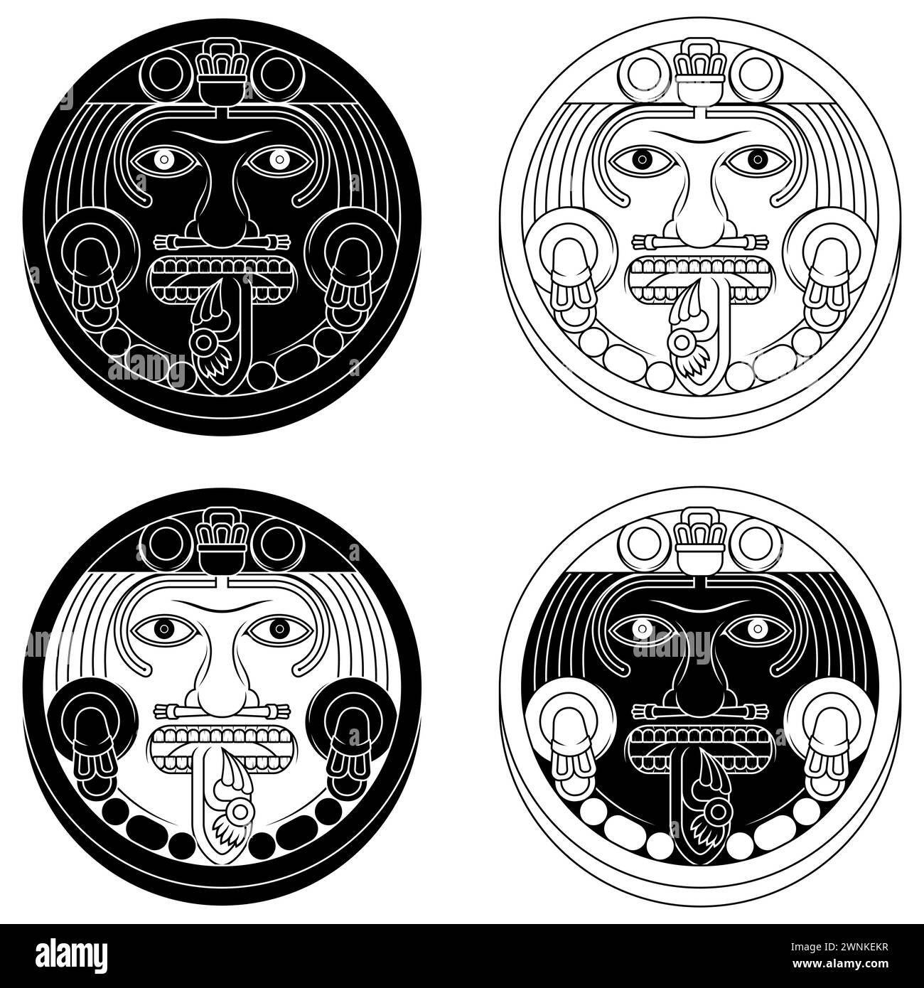 Vector design of Aztec calendar, monolithic disk of the ancient Mexica ...