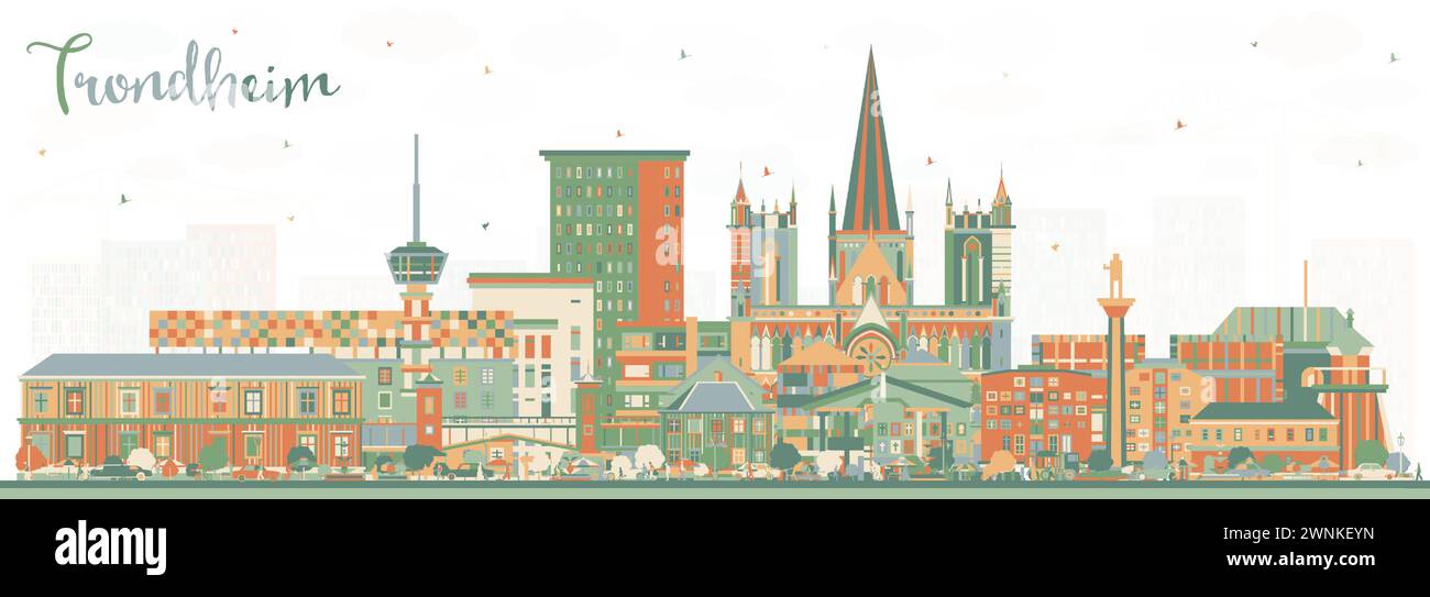 Trondheim Norway City Skyline with Color Buildings. Vector Illustration ...