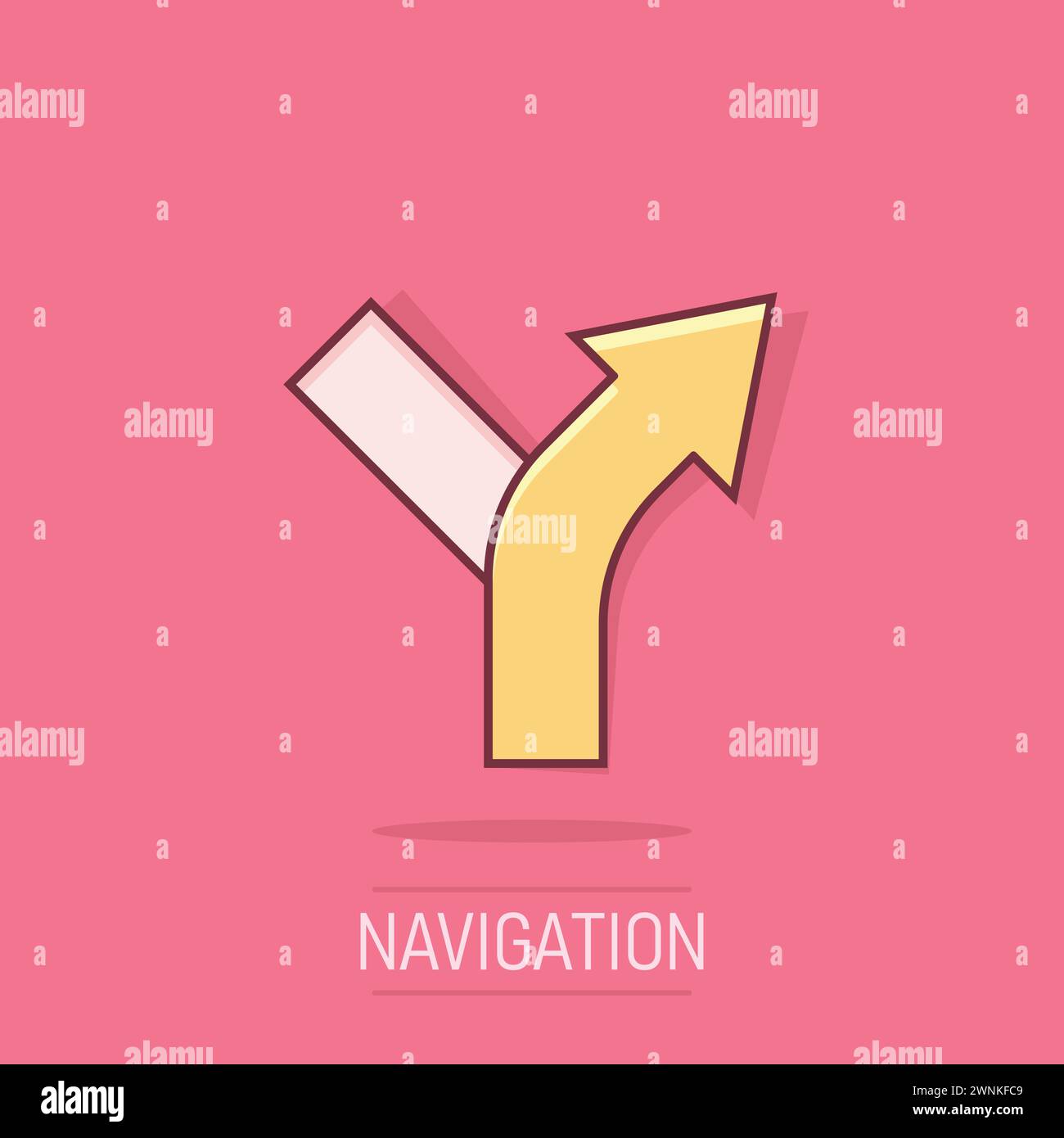 Crossroad icon in comic style. Road direction navigation cartoon vector ...