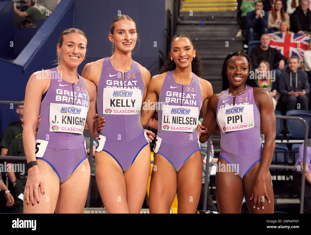 Great Britain's Jessie Knight, Hannah Kelly, Ama Pipi and Lina Nielsen ...