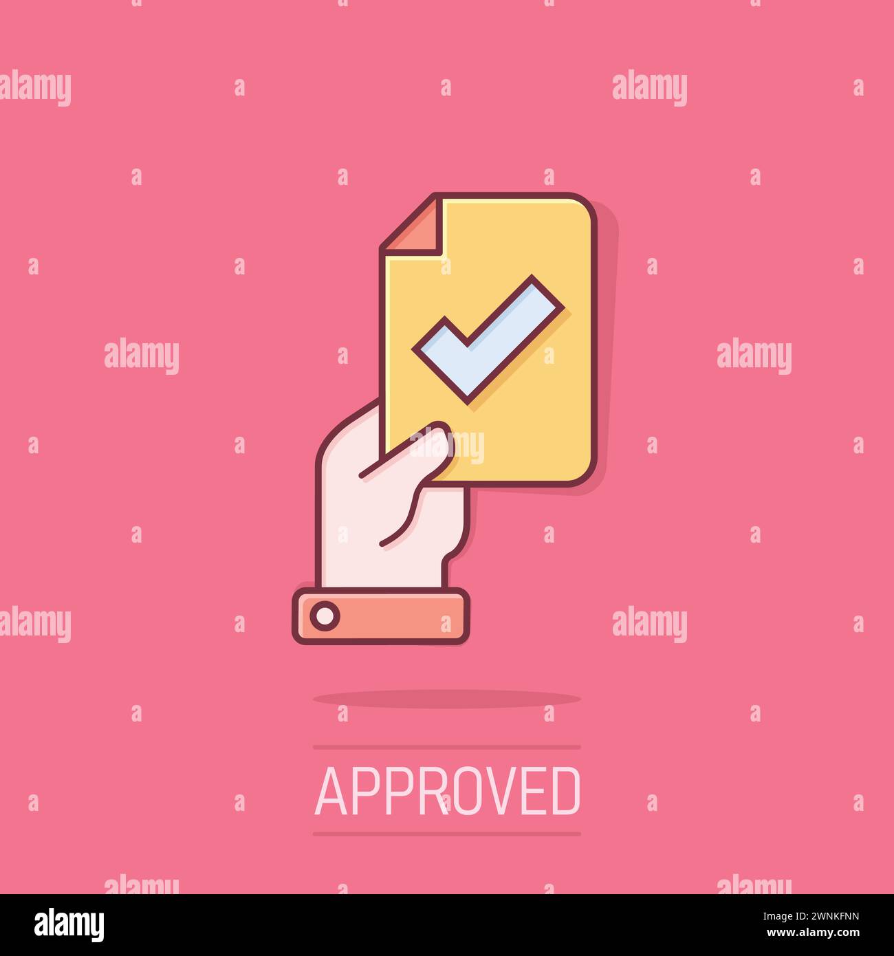 People hand with check mark icon in comic style. Accept cartoon vector ...