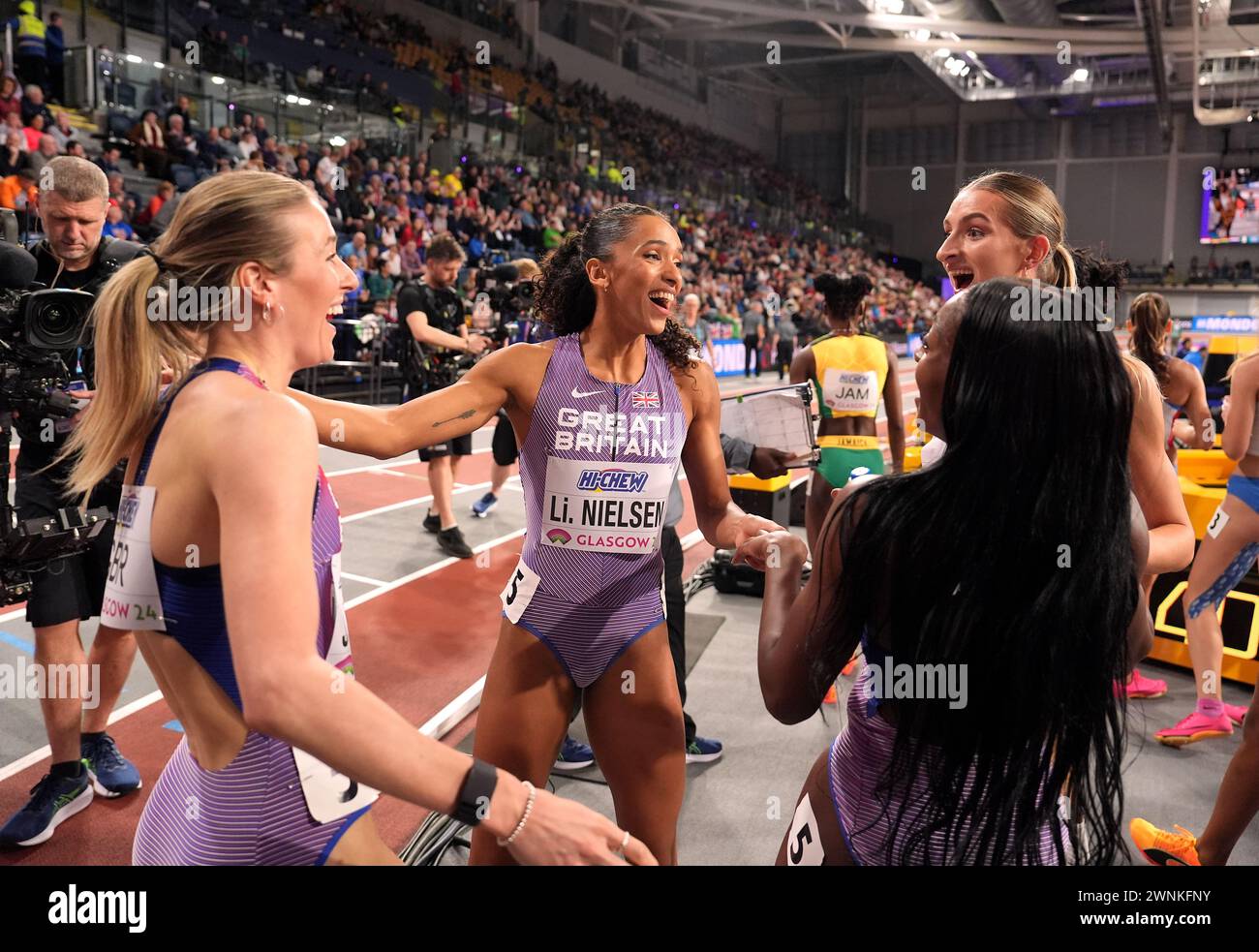 Great Britain's Jessie Knight, Hannah Kelly, Ama Pipi and Lina Nielsen ...