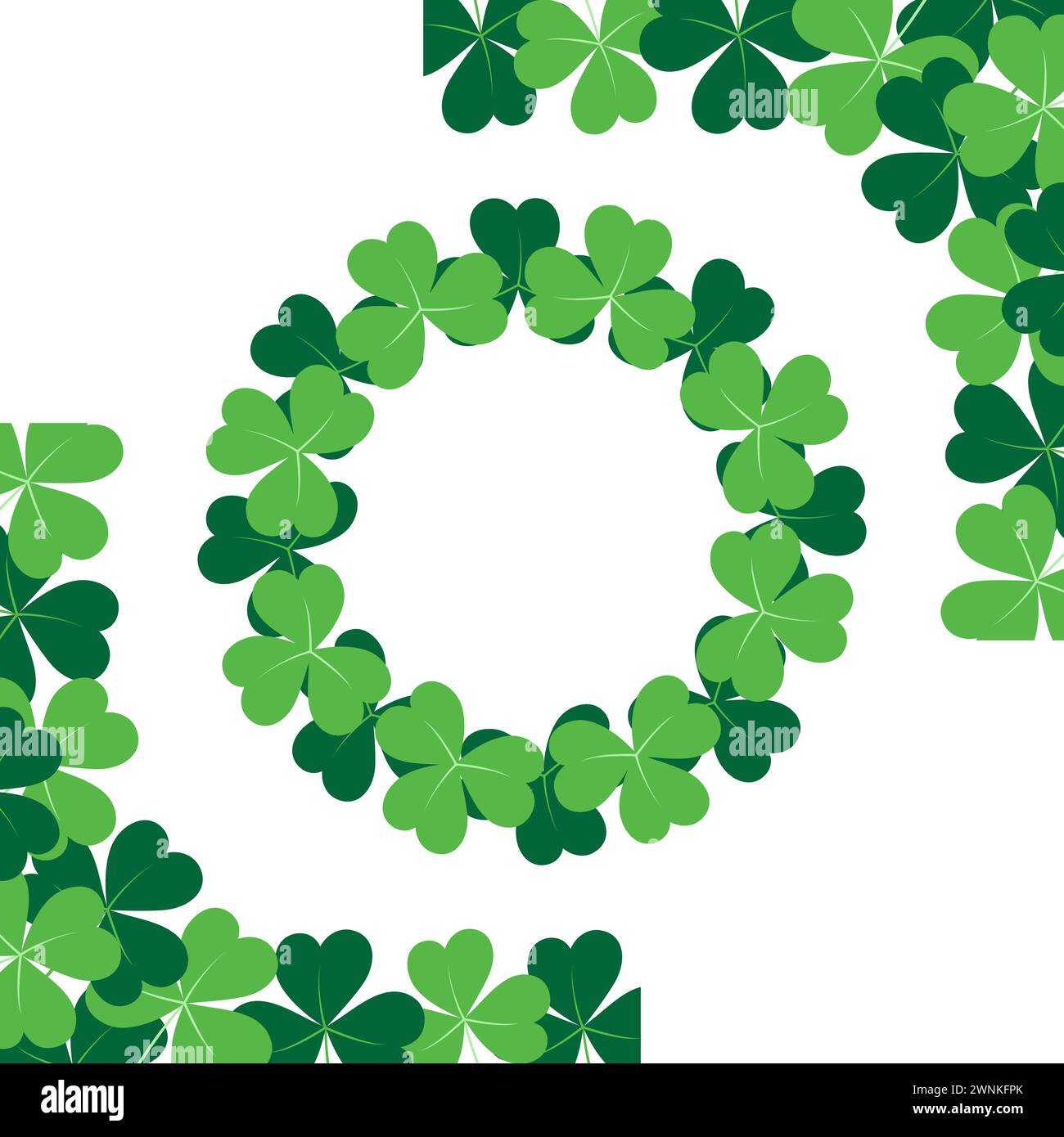 3 abstract shamrocks frame corner with top and bottom border and circle ...