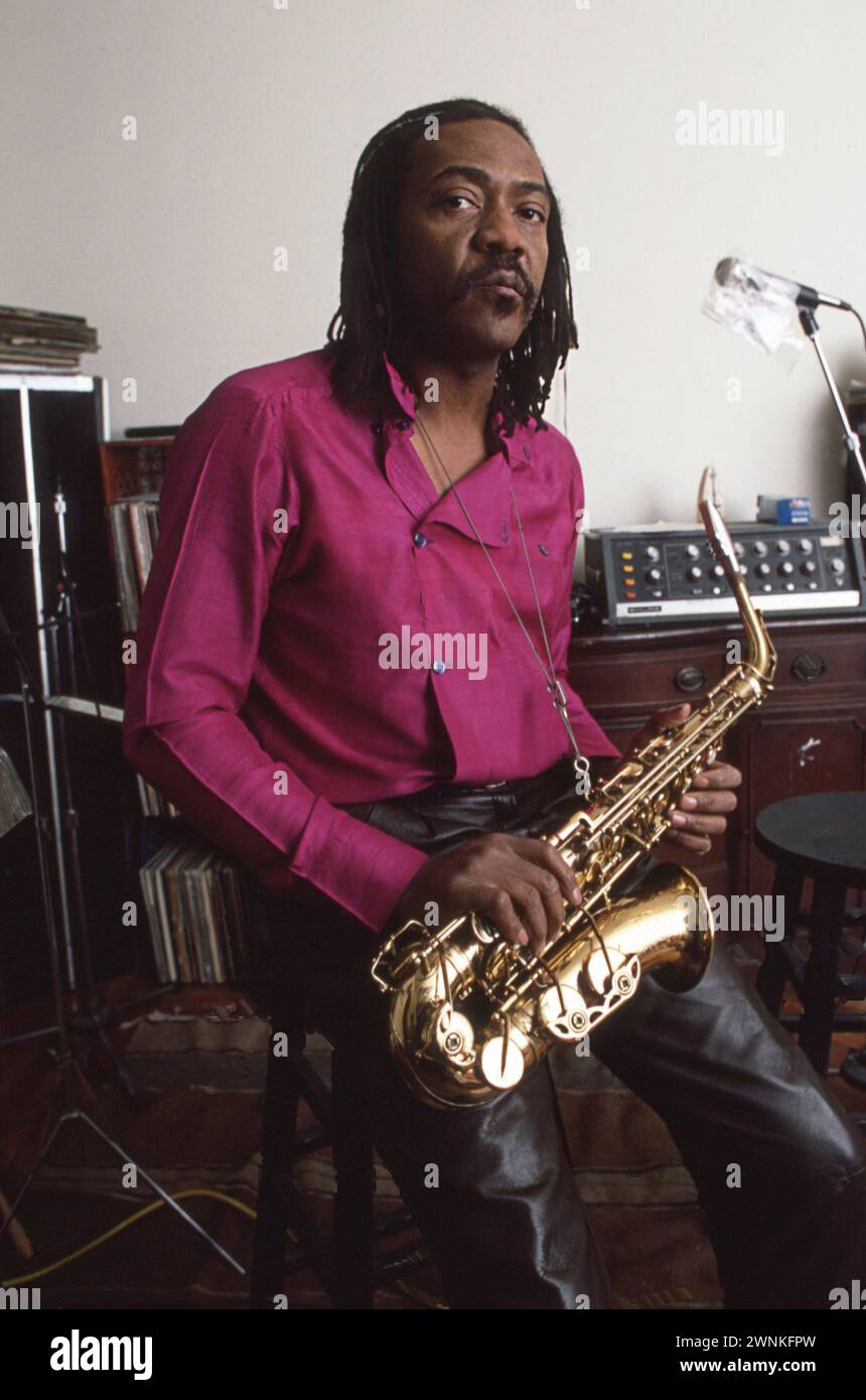 Posed portrait of OLIVER LAKE, jazz musician, saxophonist, composer and ...