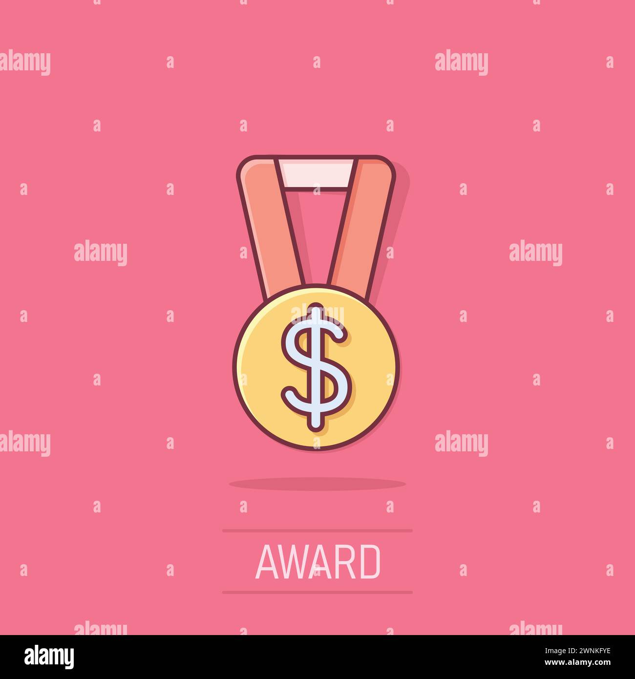 Medal with dollar icon in comic style. Money award trophy cartoon ...