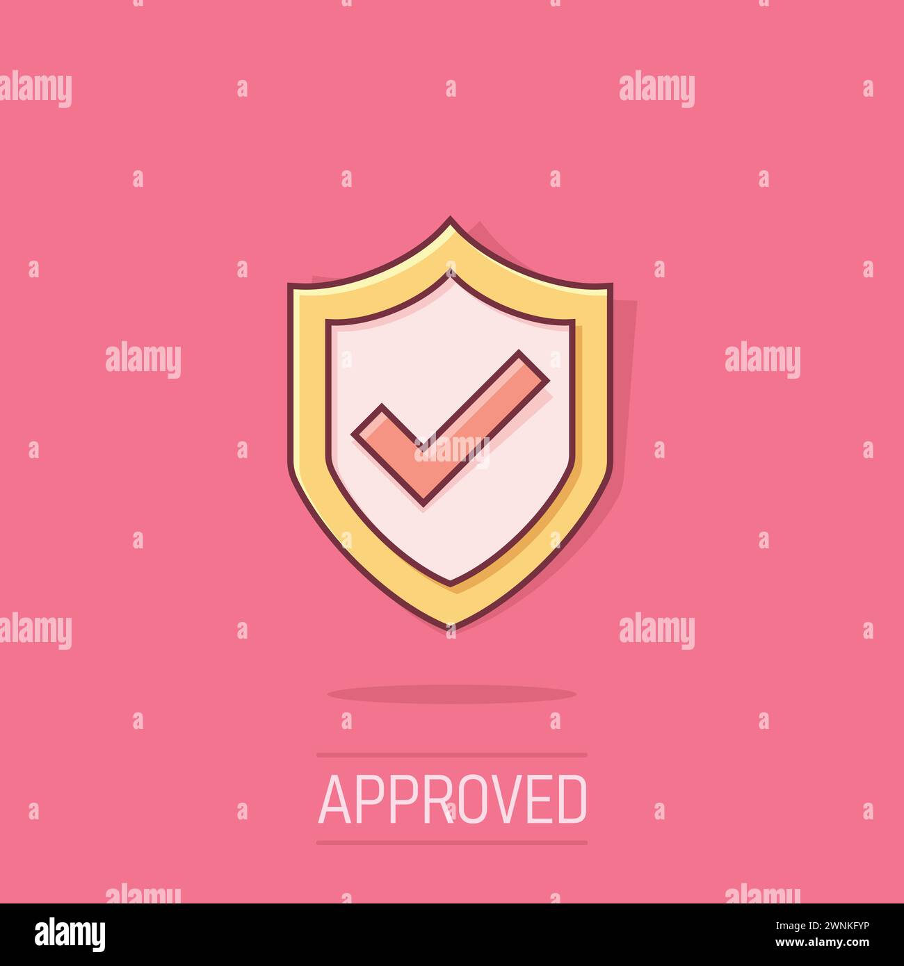 Shield with check mark icon in comic style. Protect cartoon vector ...