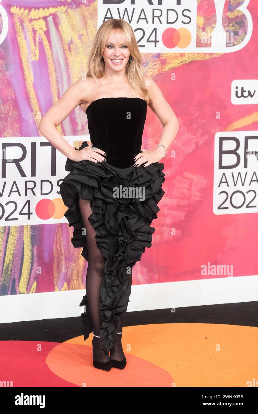 London, UK. Kylie Minogue photographed attending the BRITS Awards at ...