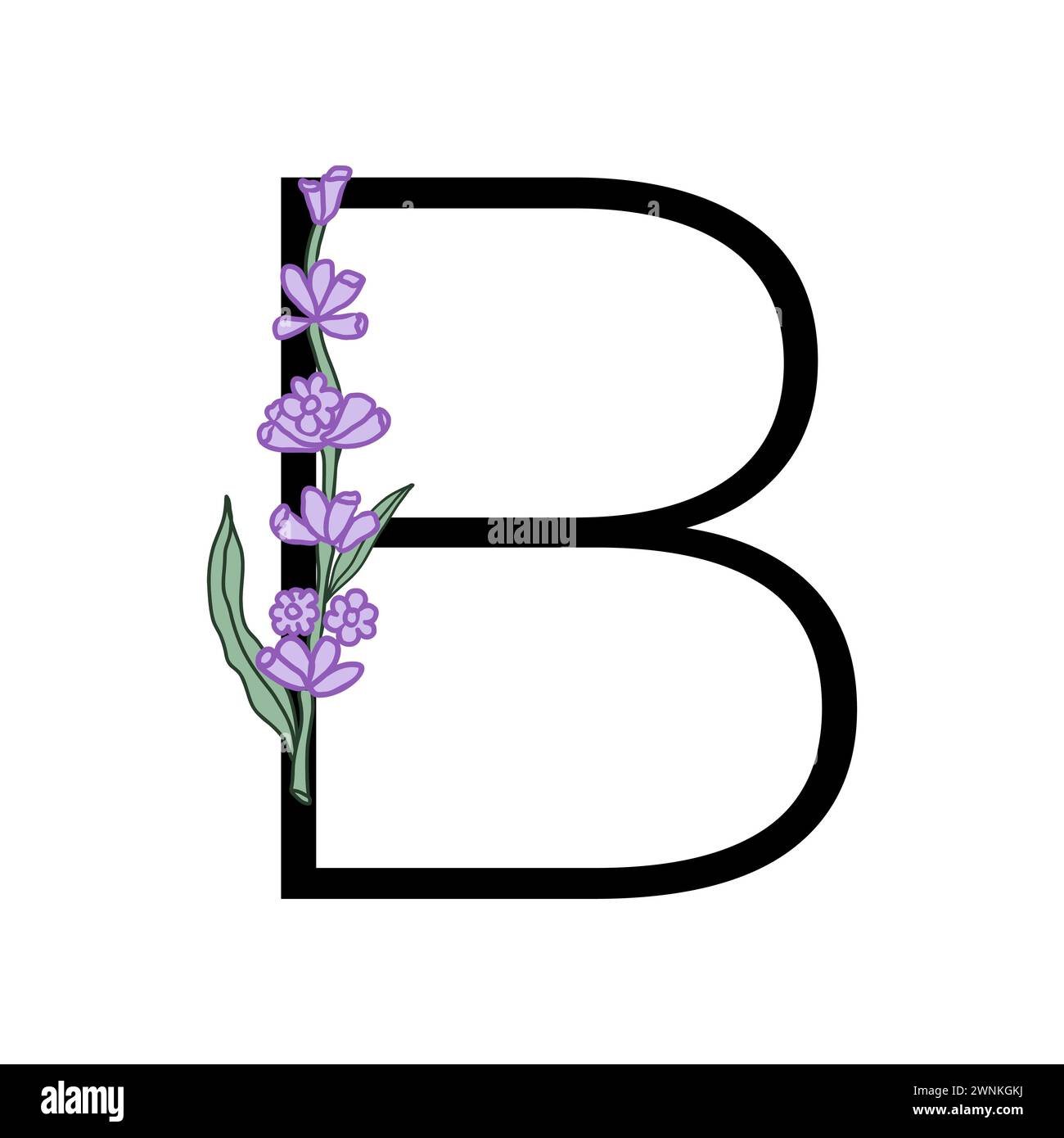 Lavender blossom violet little flower alphabet for design of card or ...