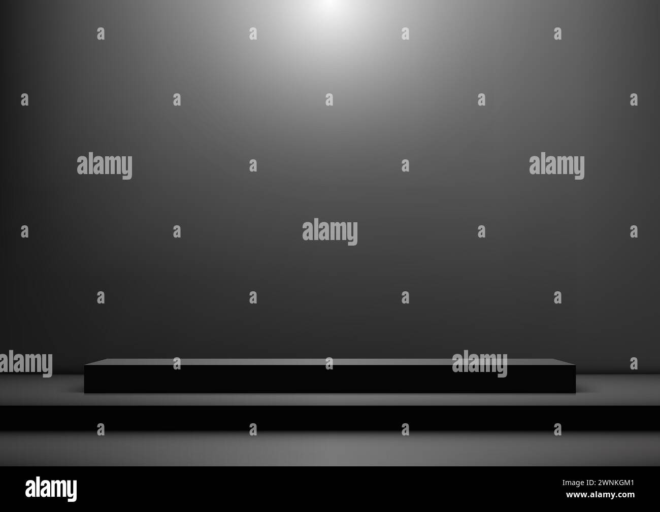 3D podium mockup features a black stage with a spotlight on a dark ...