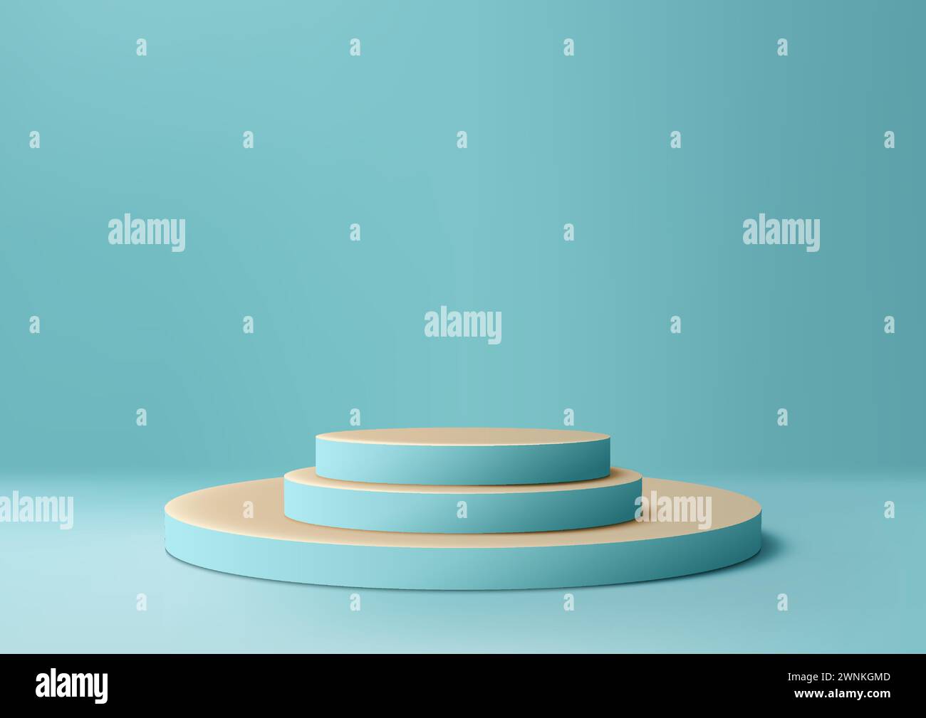 Blue 3D podium with three circular tiers on a blue background. Vector ...
