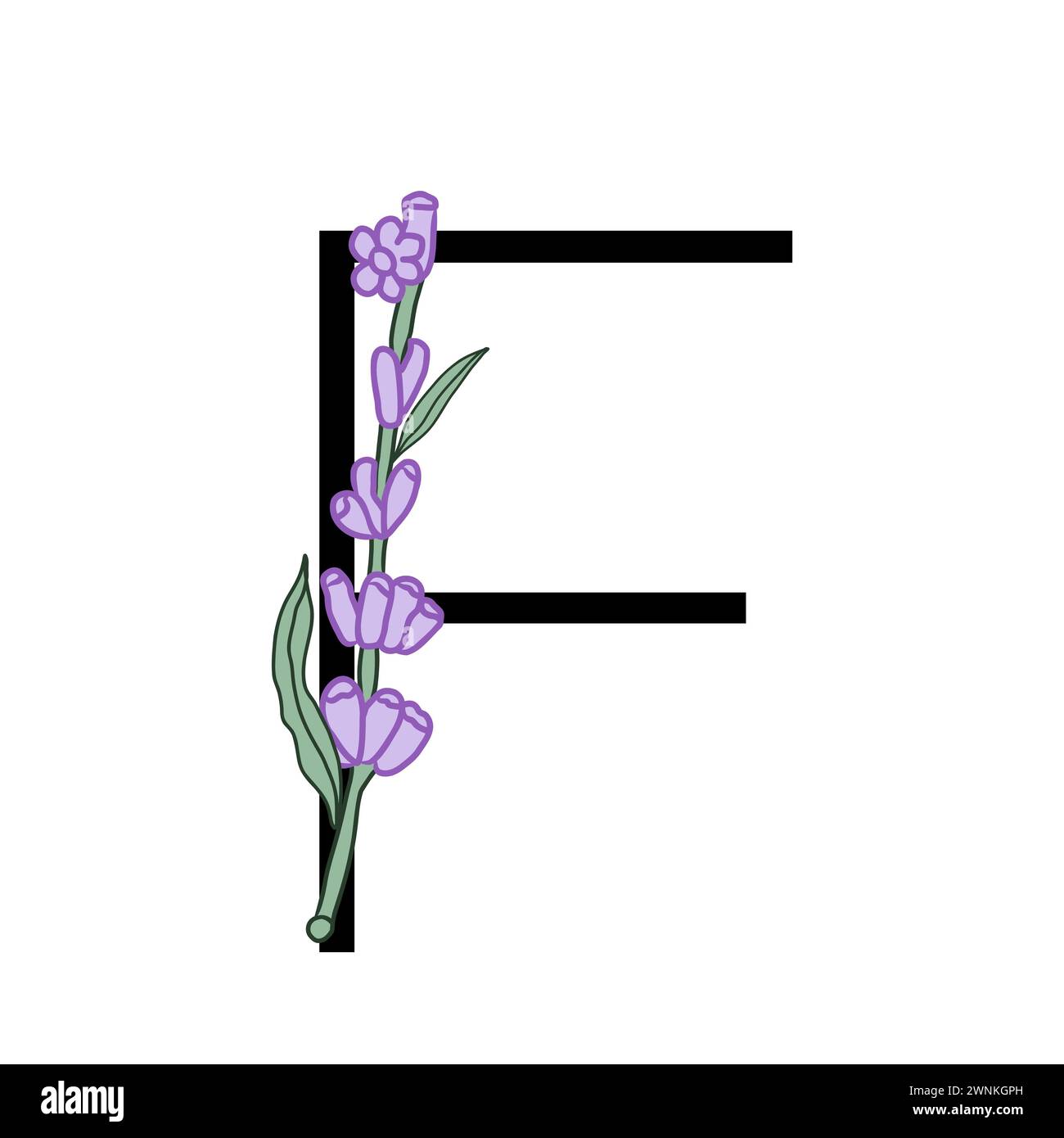 Lavender blossom violet little flower alphabet for design of card or ...