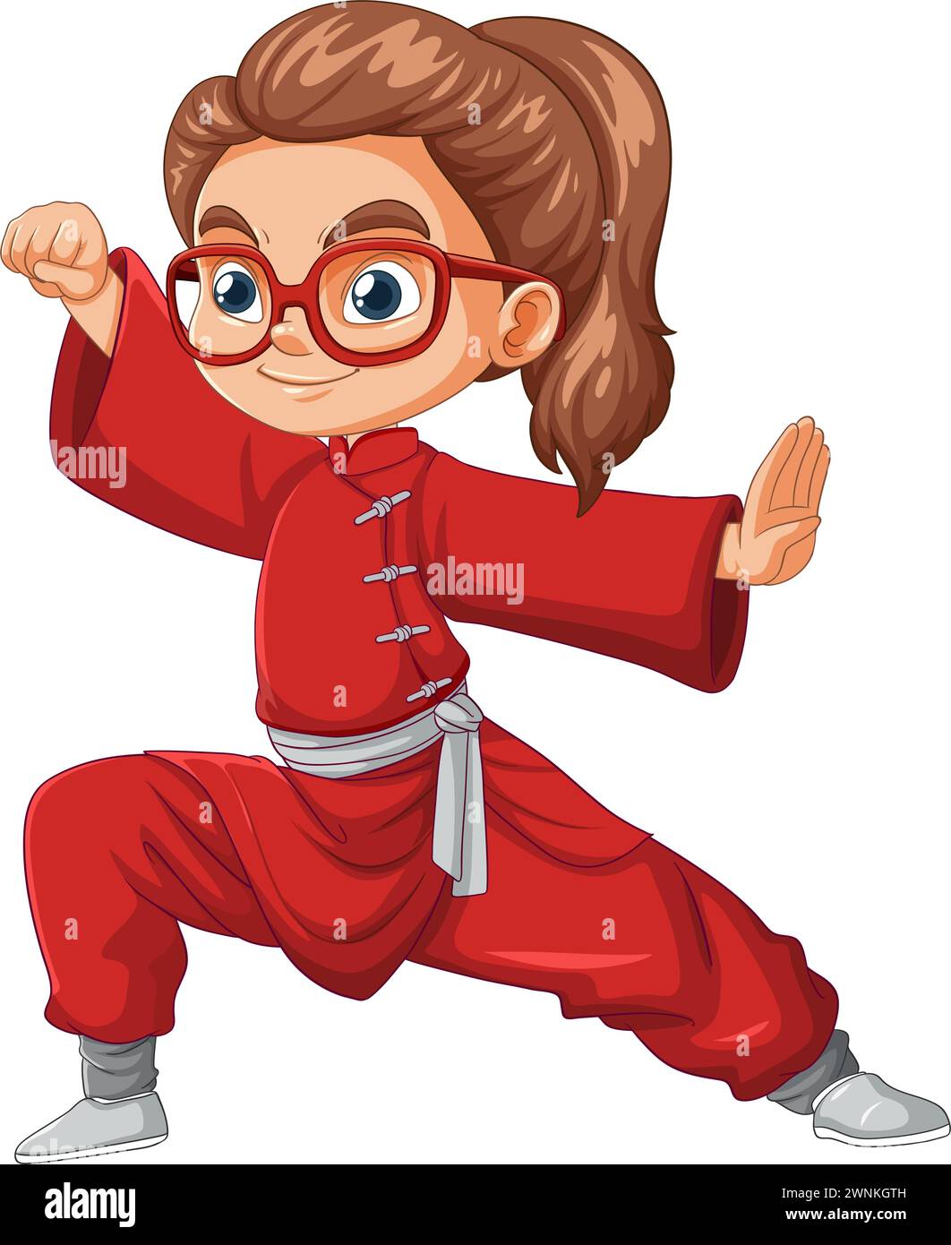 Cartoon girl practicing martial arts pose Stock Vector Image & Art - Alamy