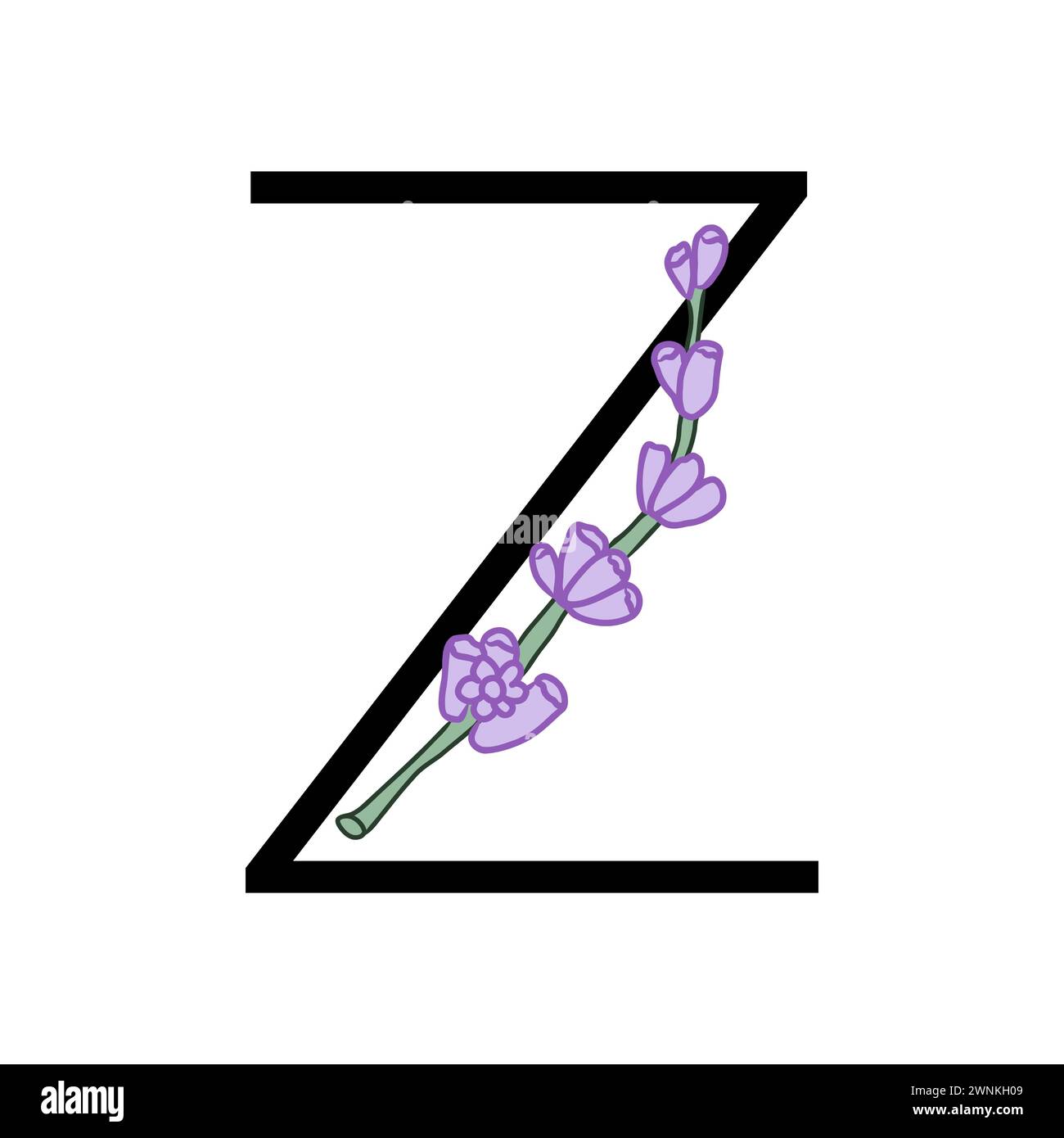 Lavender blossom violet little flower alphabet for design of card or ...