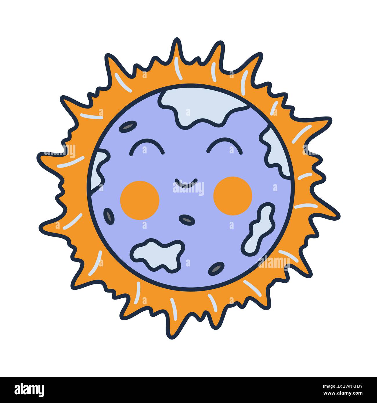 Full solar eclipse. Colorful vector isolated illustration hand drawn ...