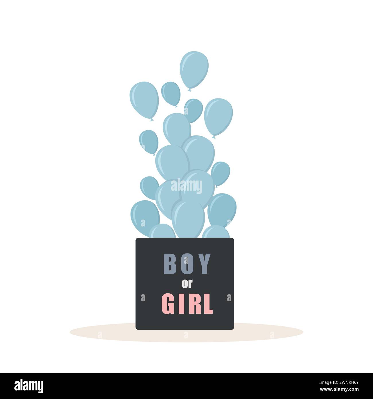 Gender reveal party. Its a boy. Open surprise gift box with inscription ...