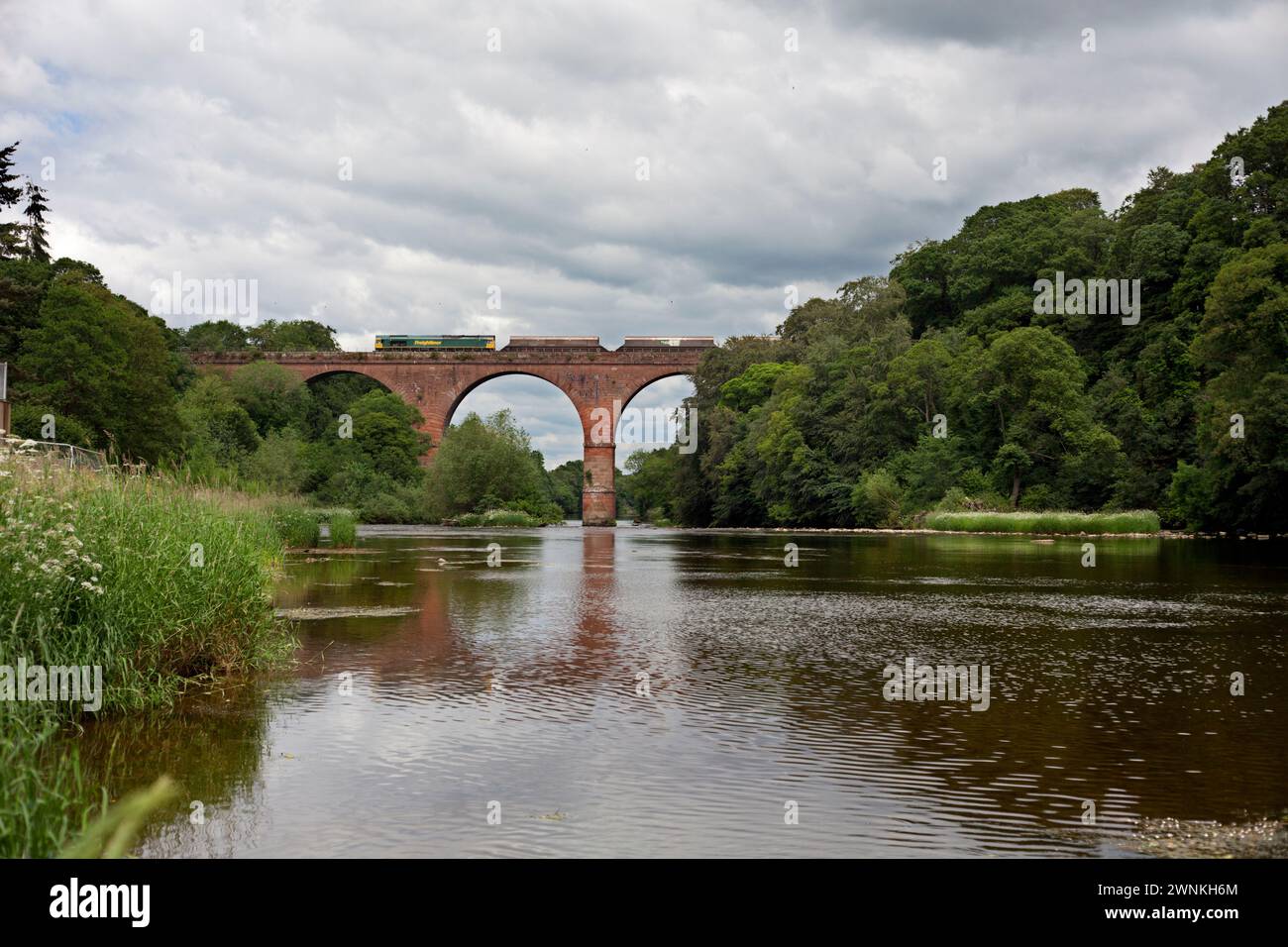 Freightliner class 66 locomotive crossing the river Eden at Wetheral ...