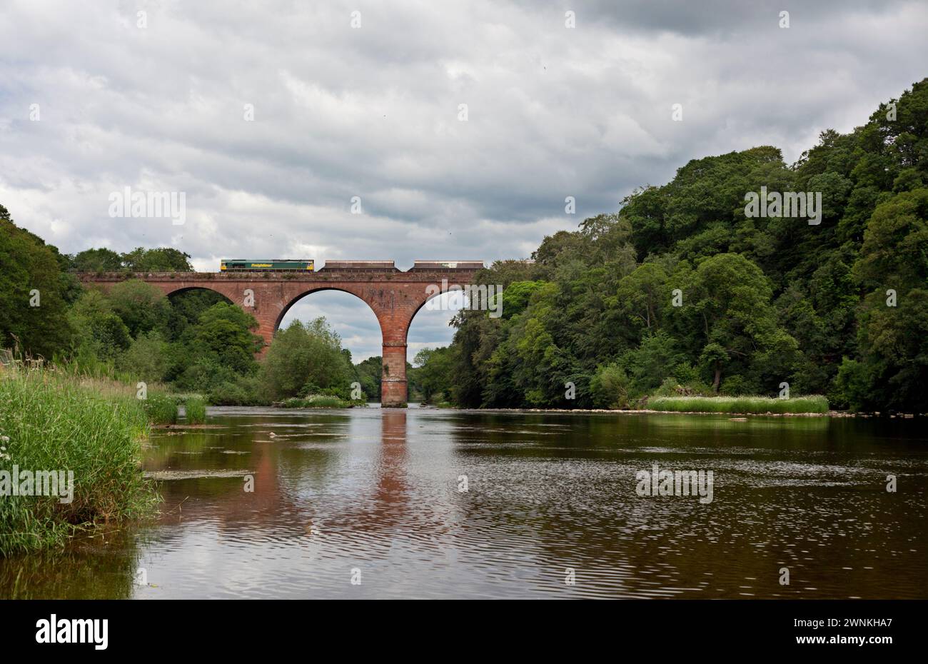 Freightliner class 66 locomotive crossing the river Eden at Wetheral ...