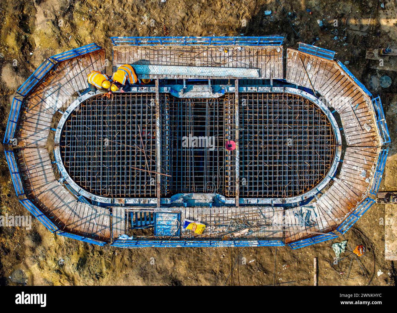 HUAI'AN, CHINA - MARCH 3, 2024 - Workers Carry out railway pier and ...