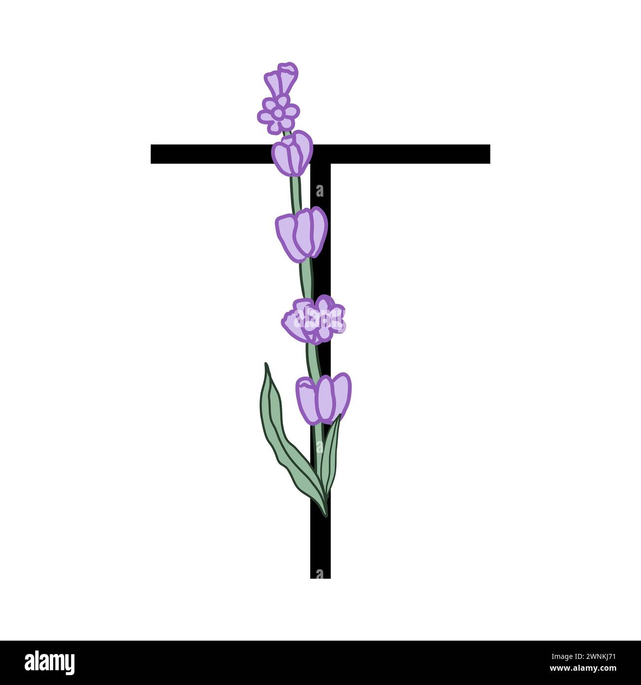 Lavender blossom violet little flower alphabet for design of card or ...