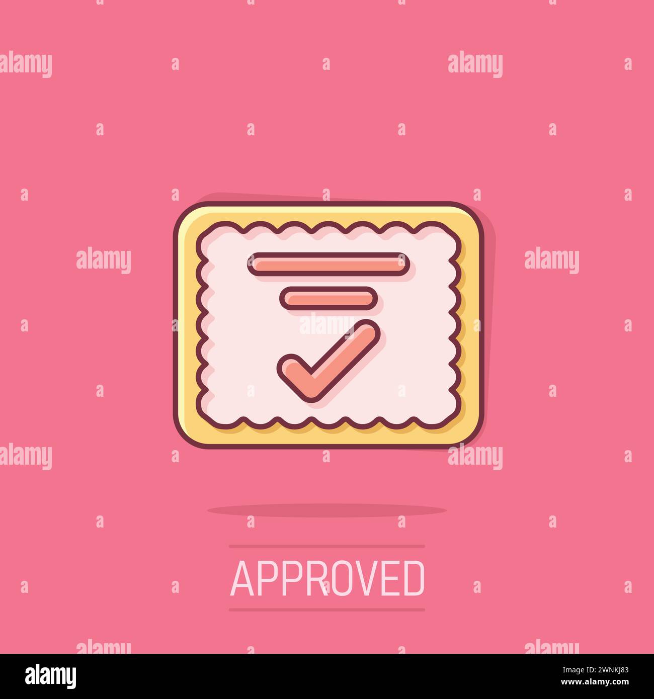 Approve certificate icon in comic style. Document check mark cartoon ...