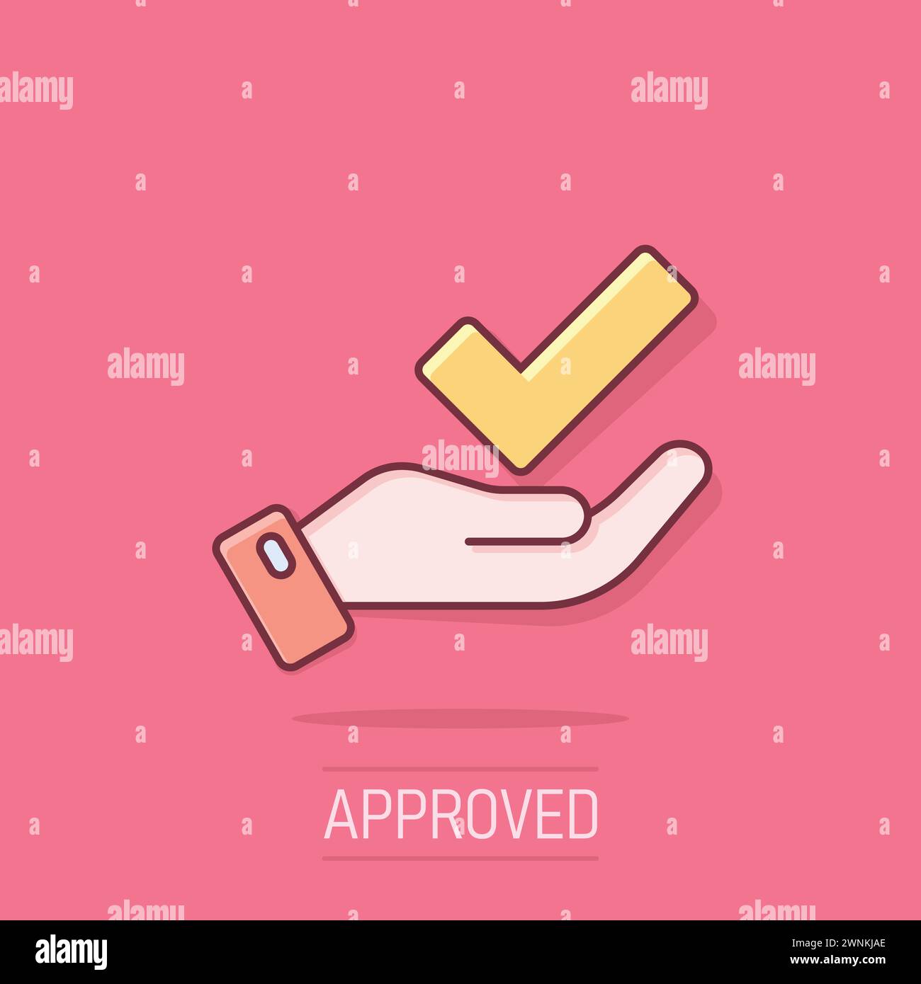 People hand with check mark icon in comic style. Accept cartoon vector ...